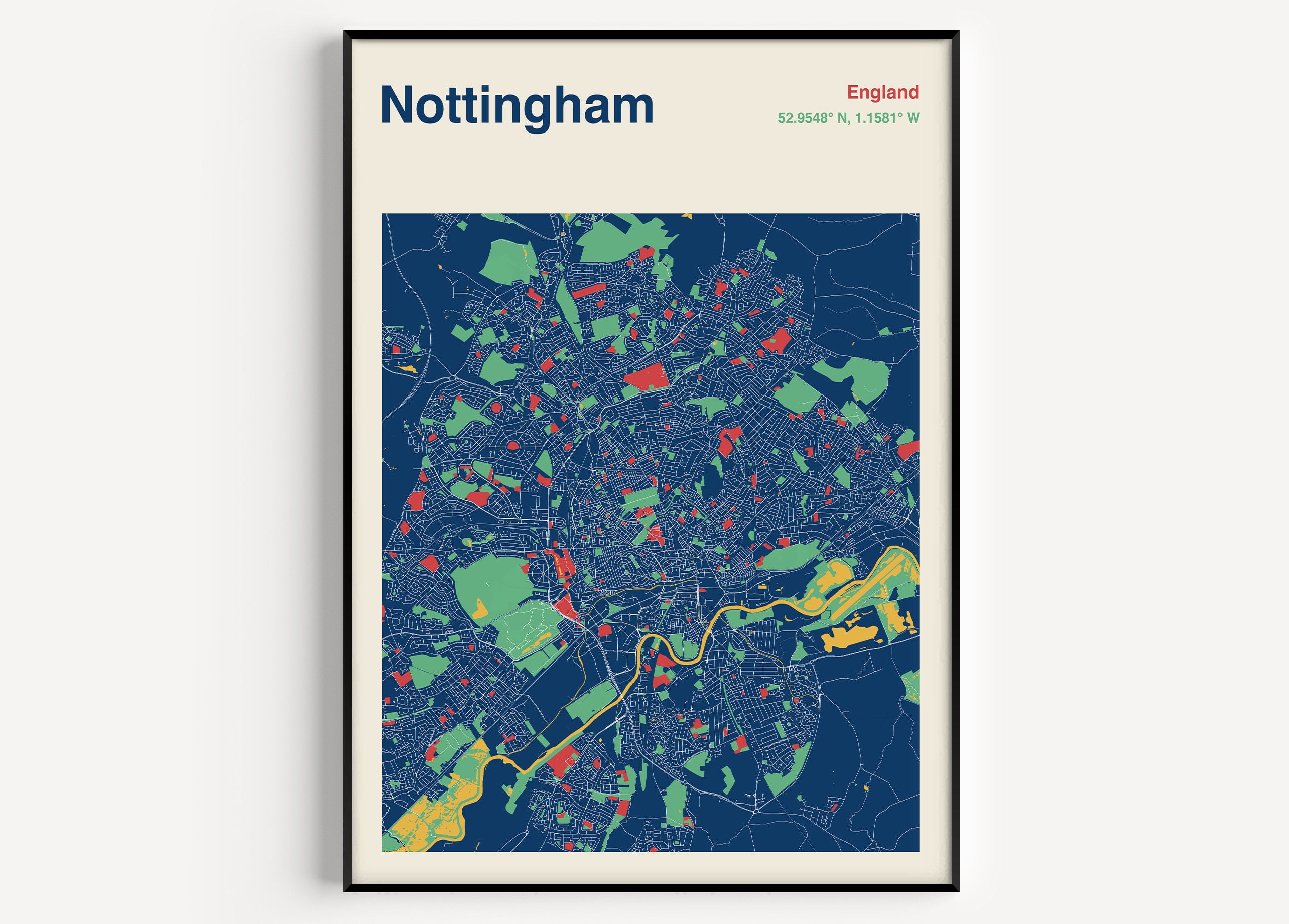 Onimhouse Poster Nottingham City Map Print, Colour Nottingham Map ...