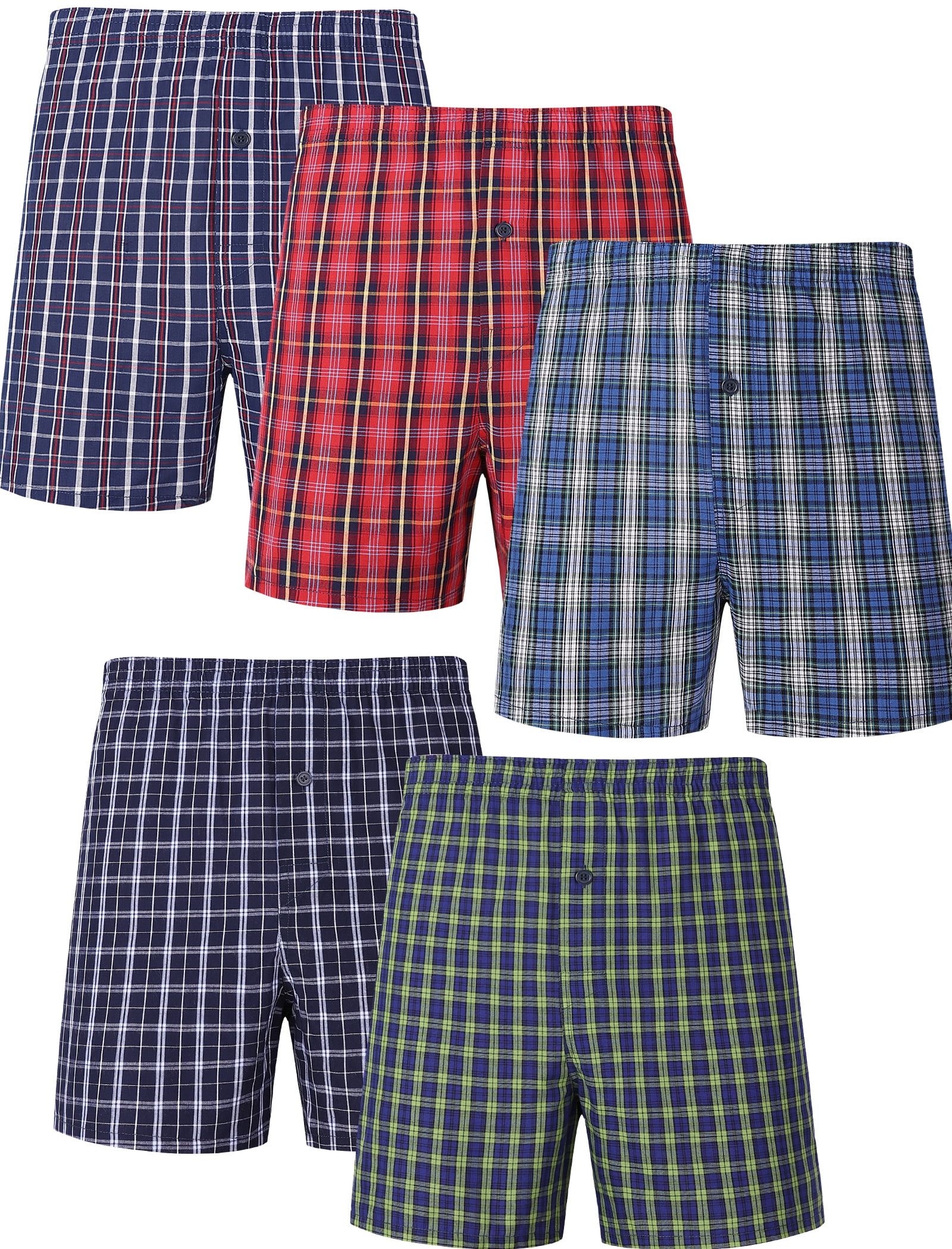 Onimisc Men's Cotton Boxer Shorts 5 Pack Big and Tall Classic Plaid ...