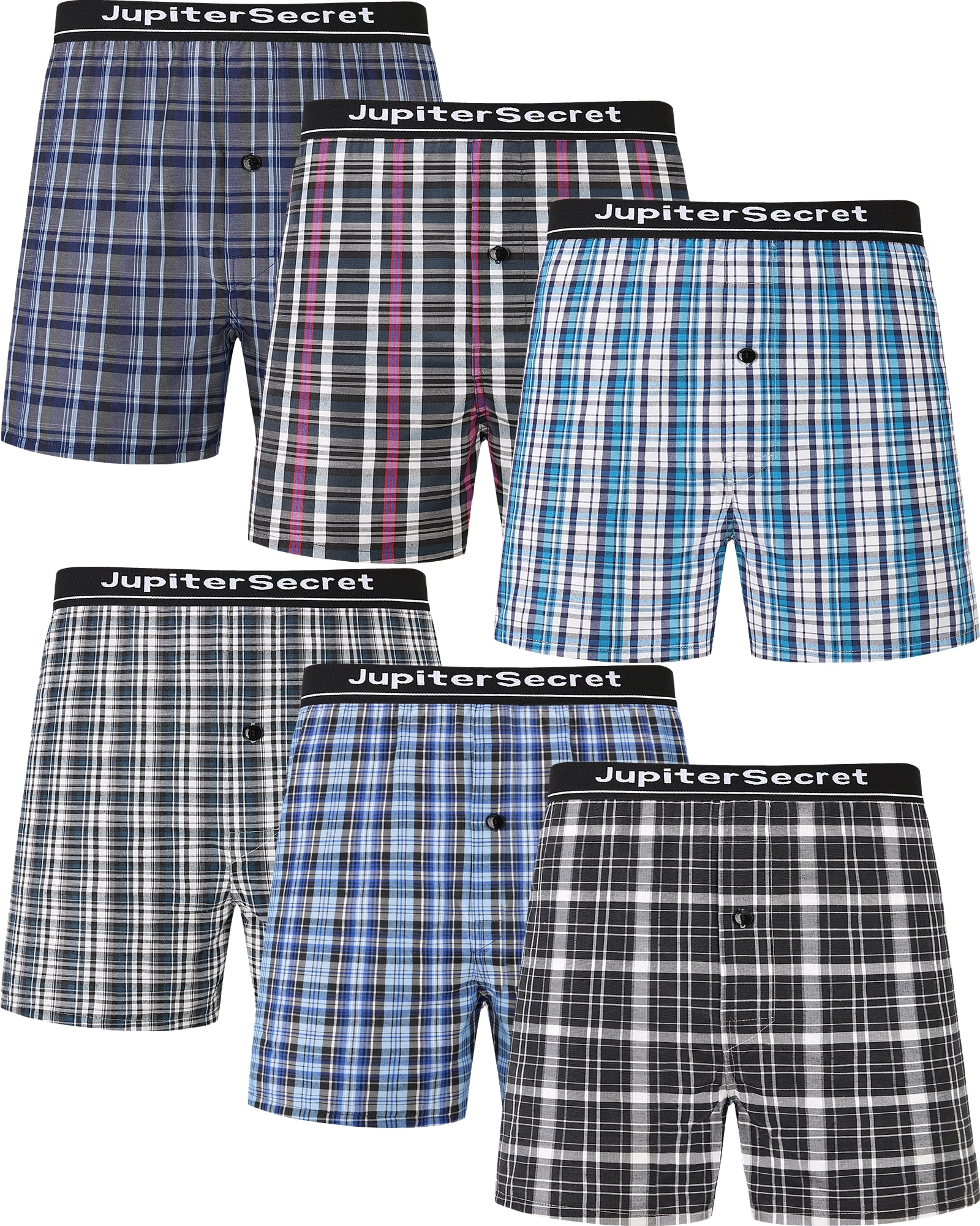 Onimisc Men's Woven Boxer Shorts, Cotton Polyester Blend, Plaid, Button ...