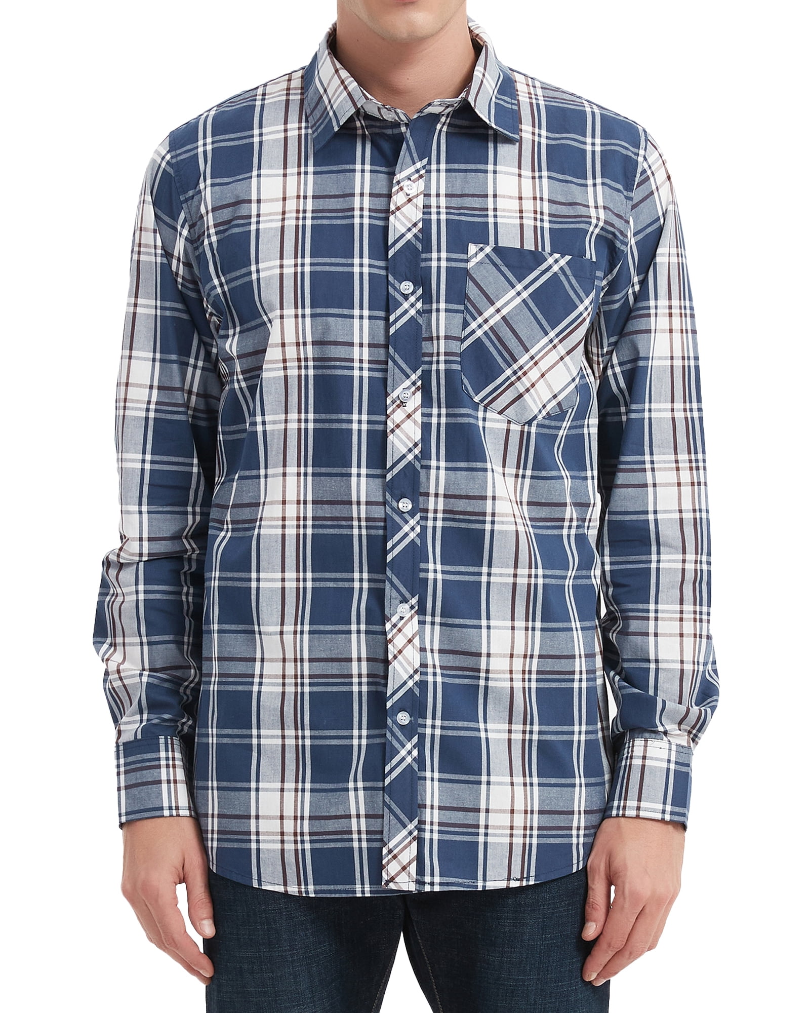 Onimisc Men's Plaid Cotton Long Sleeve Button-Up Shirt Regular Fit ...