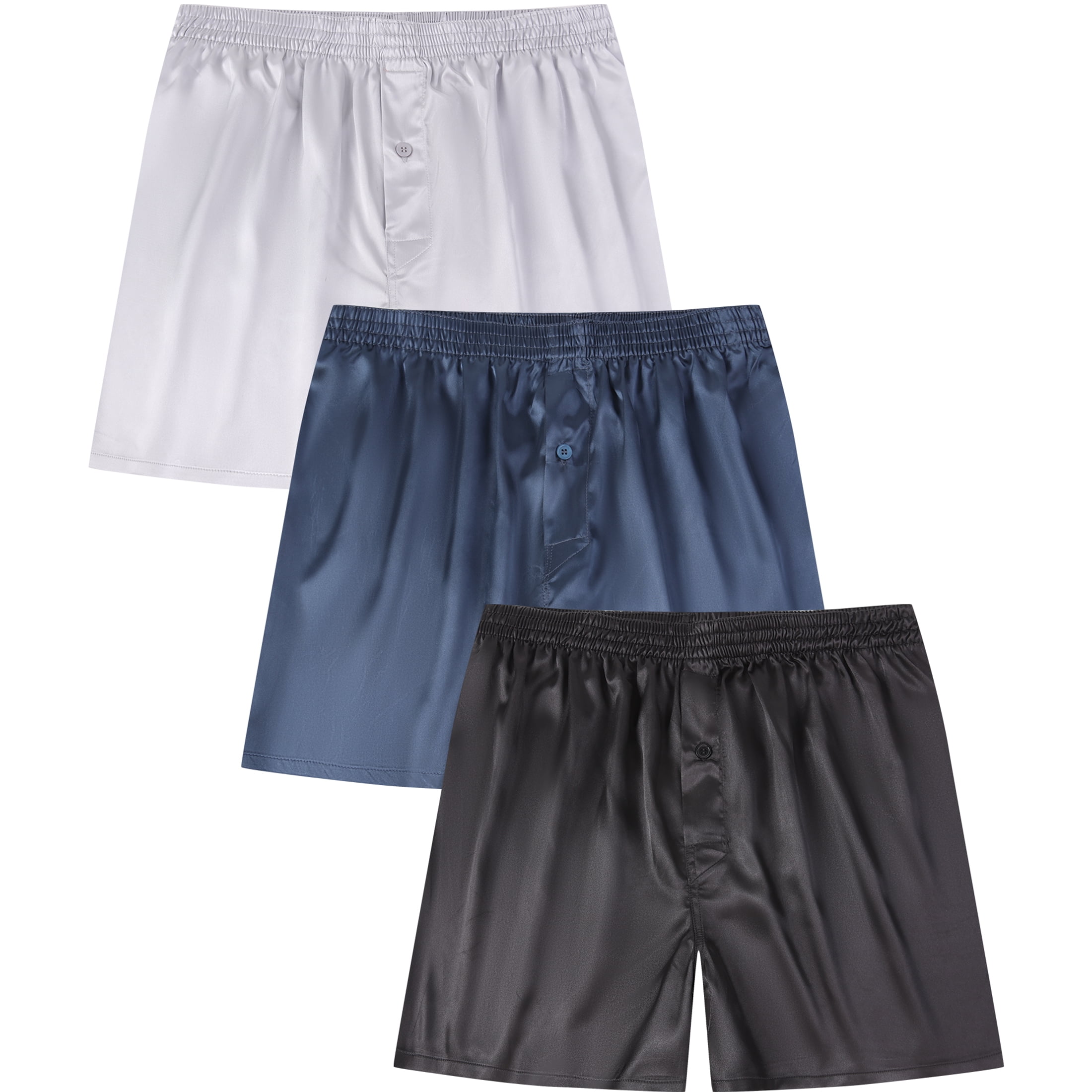 Onimisc Men's Silky Satin Boxers Shorts with Elastic Waist Button Fly 3 ...