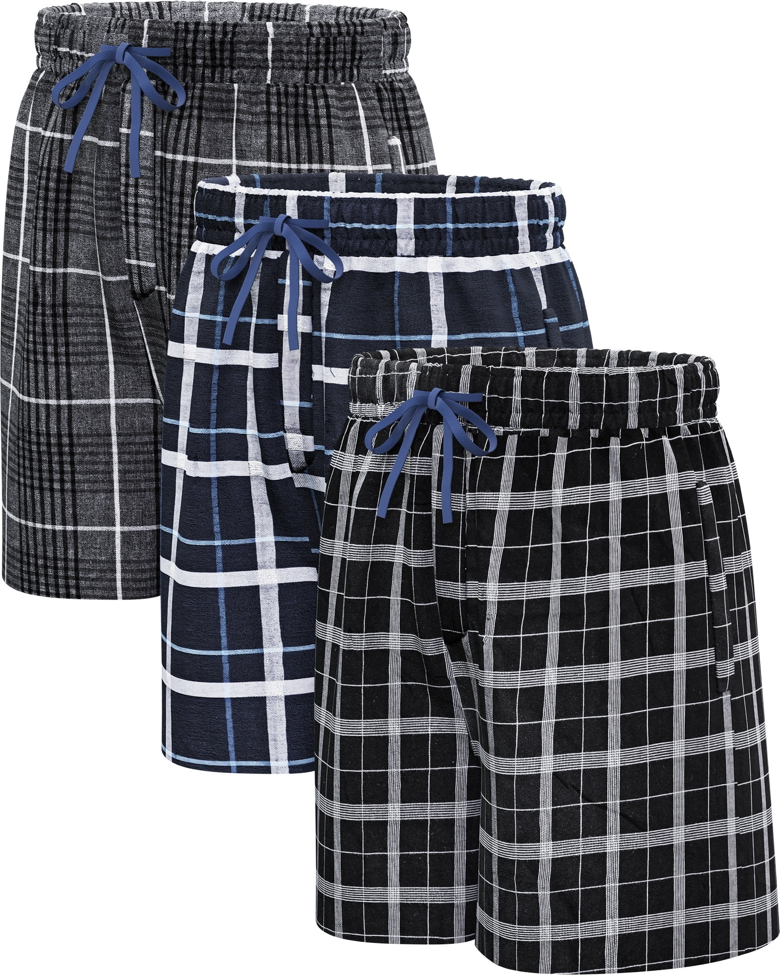 Onimisc Mens Cotton Pajama Shorts, Plaid Sleepwear Bottoms with Elastic ...