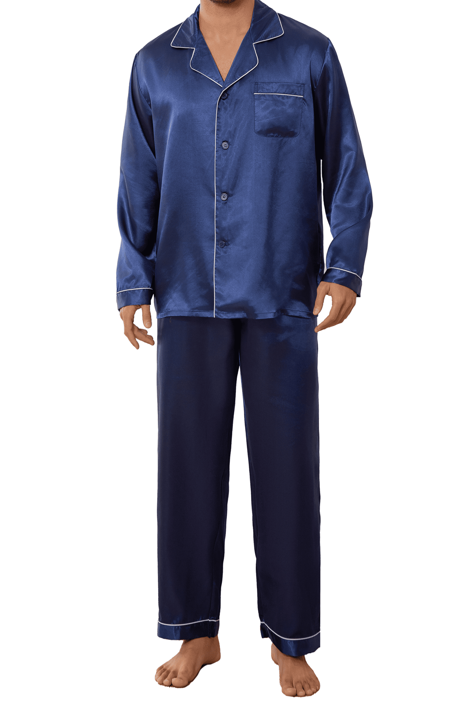 Onimisc Mens Satin Silky Pajamas Set Long Sleeve Satin Pajamas for Men ...