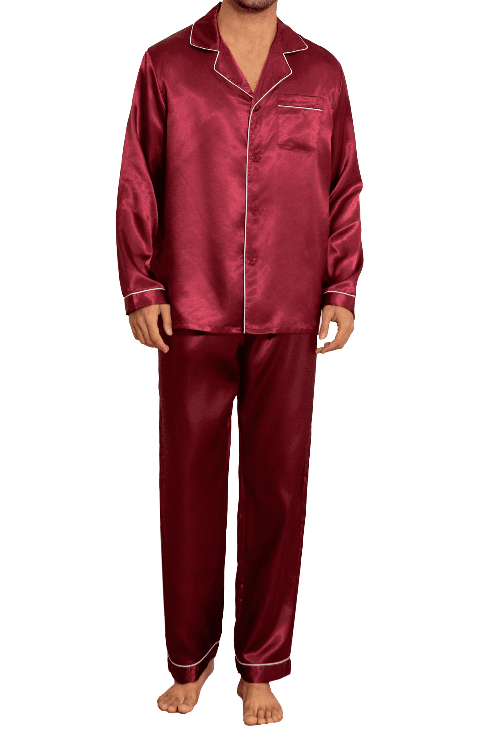 Onimisc Mens Satin Silky Pajamas Set Long Sleeve Satin Pajamas for Men ...