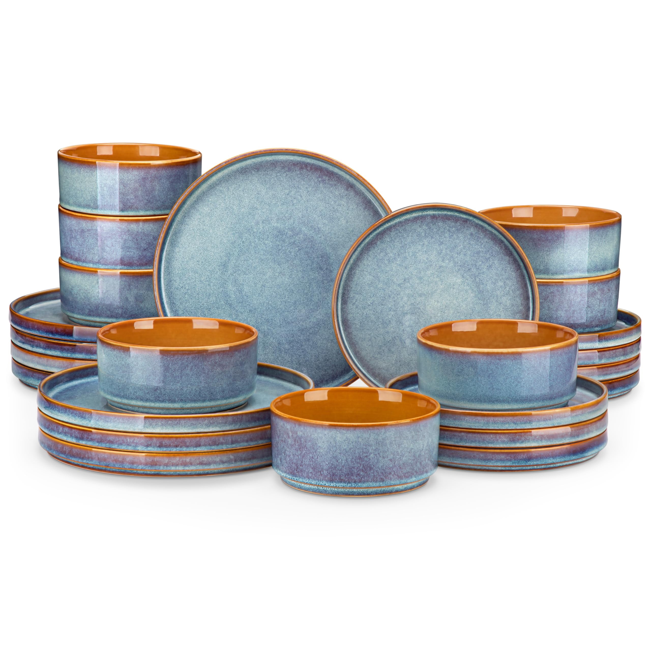 Onion Ceramic Plates And Sets 24 Pieces Blue Dinnerware For Kitchen ...