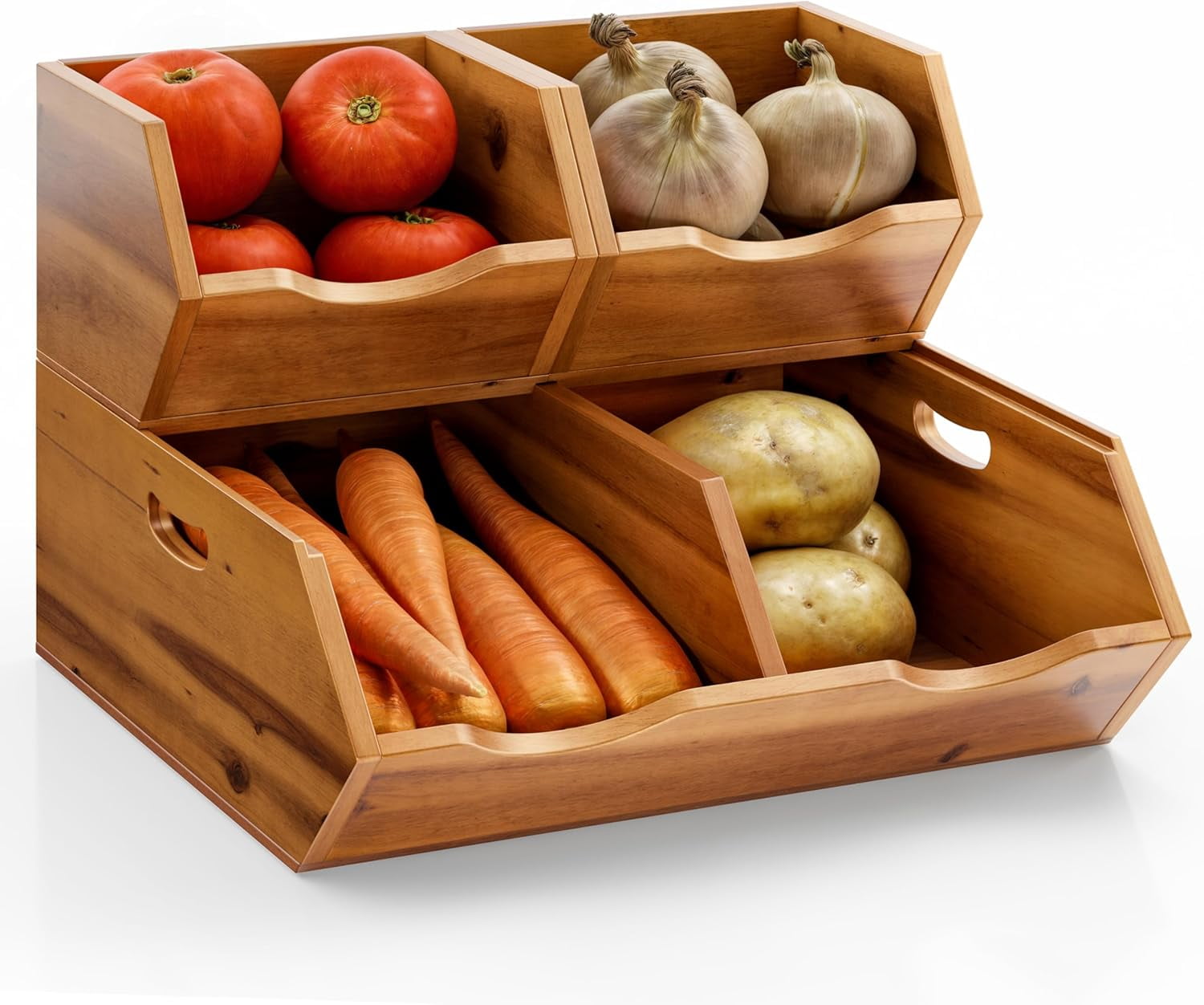 Onion and Potato Storage Bins - Acacia Wood Pantry Baskets Organization ...