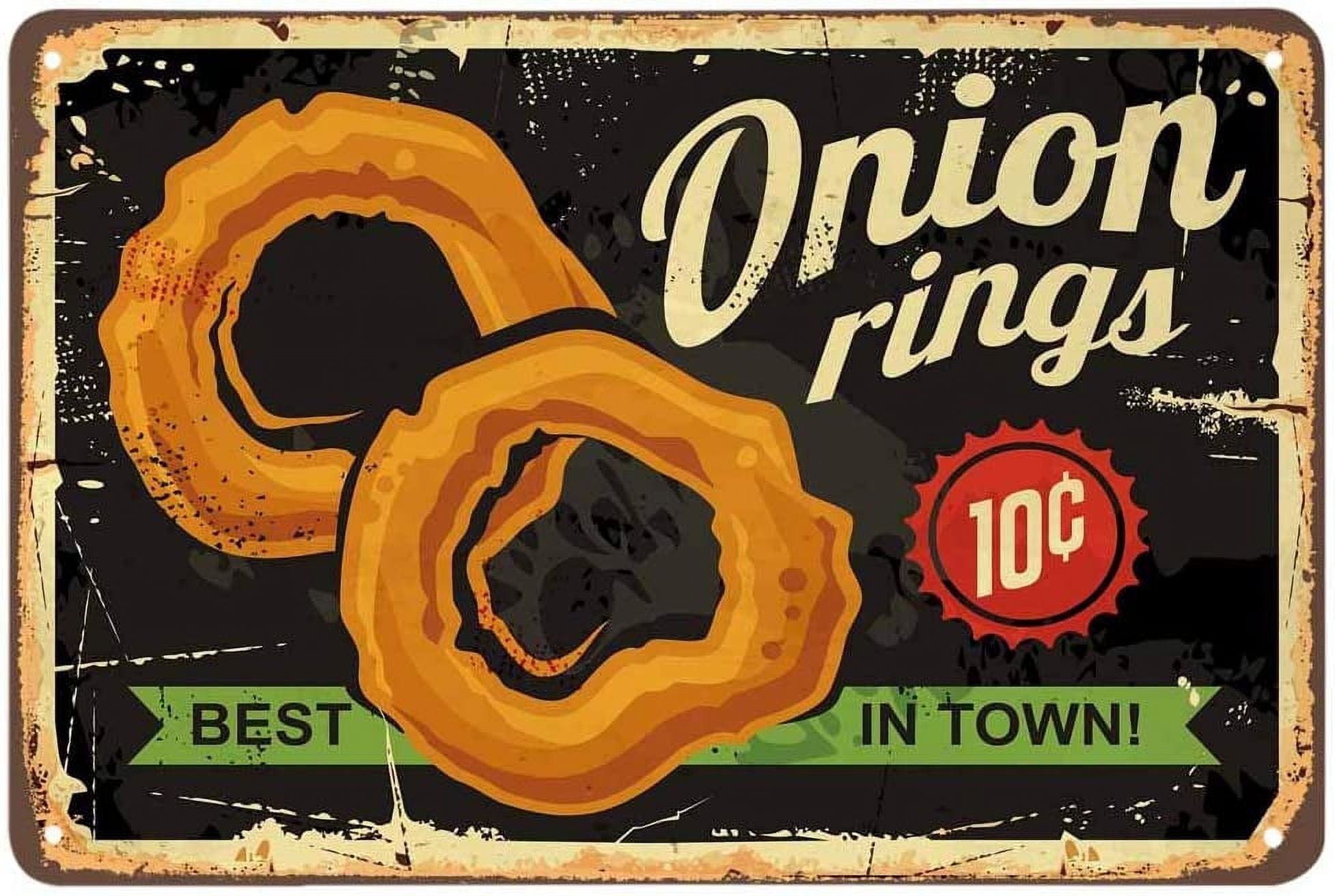 Onion Rings Tin Sign,Restaurant Fast Delicious Food Best in Town Black ...