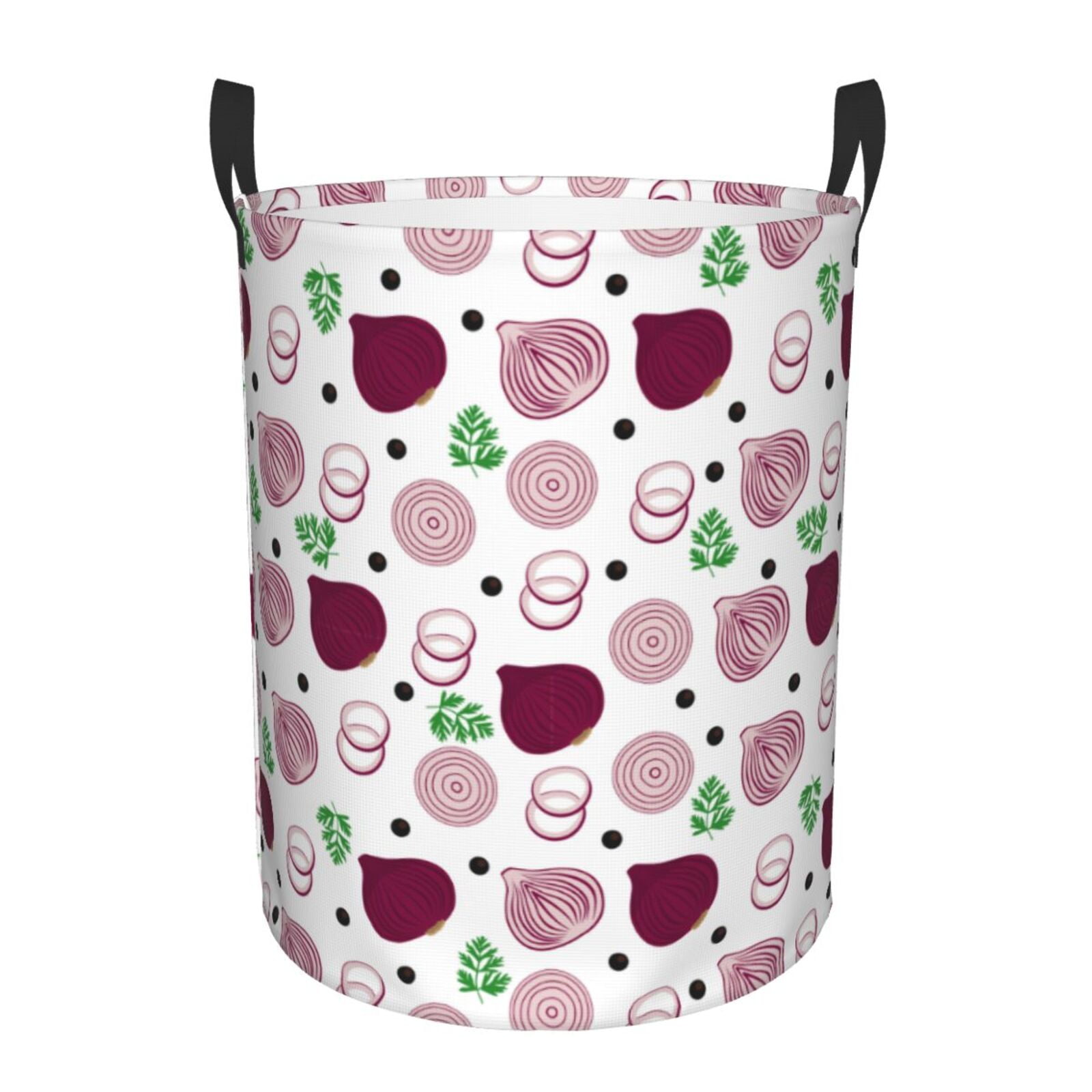 Onion cute print Round Laundry Basket, Laundry Hamper with Handle ...