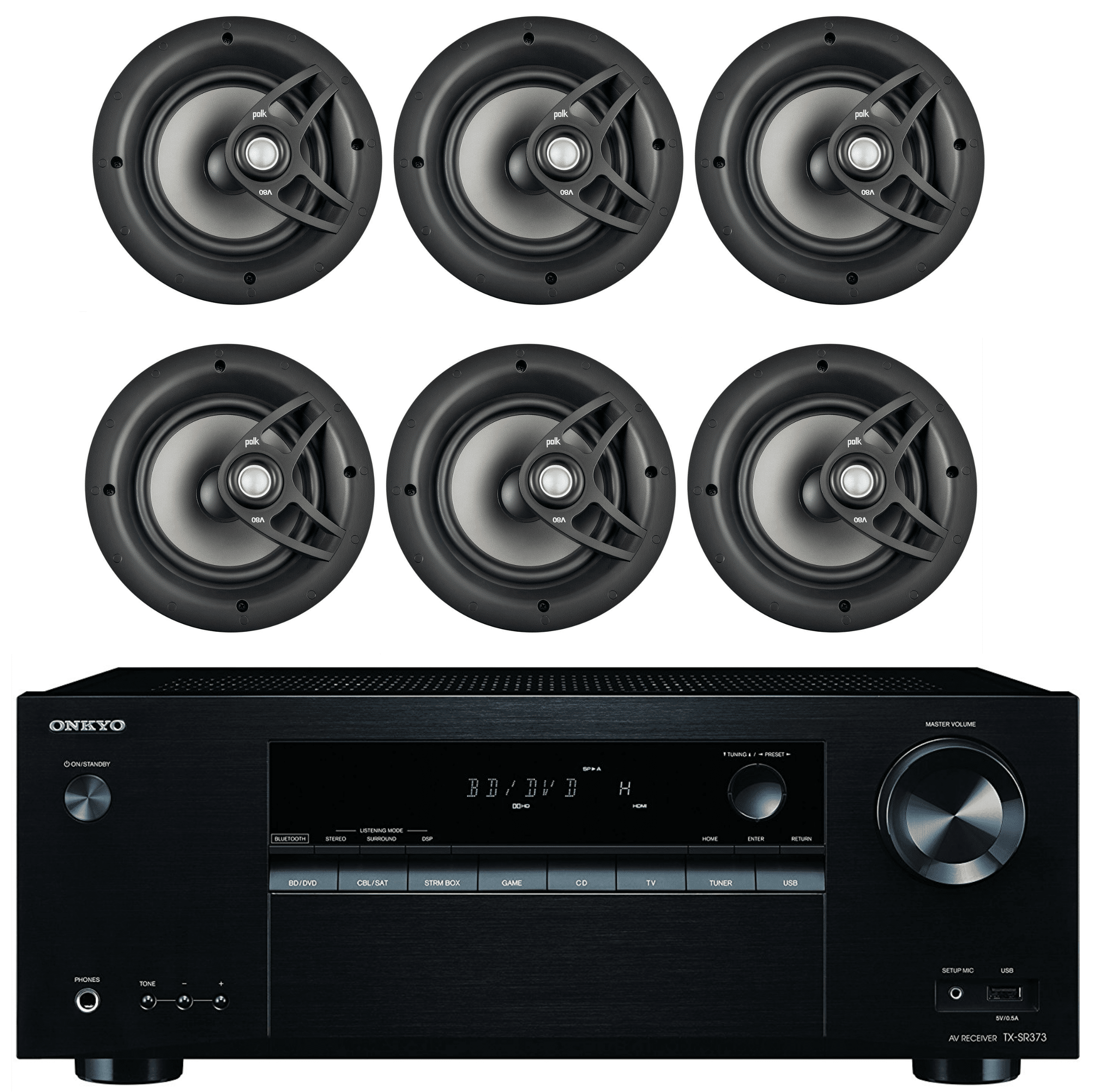 Onkyo 5.2 Channel Full 4K Bluetooth AV Home Theater Receiver + Polk 8 ...