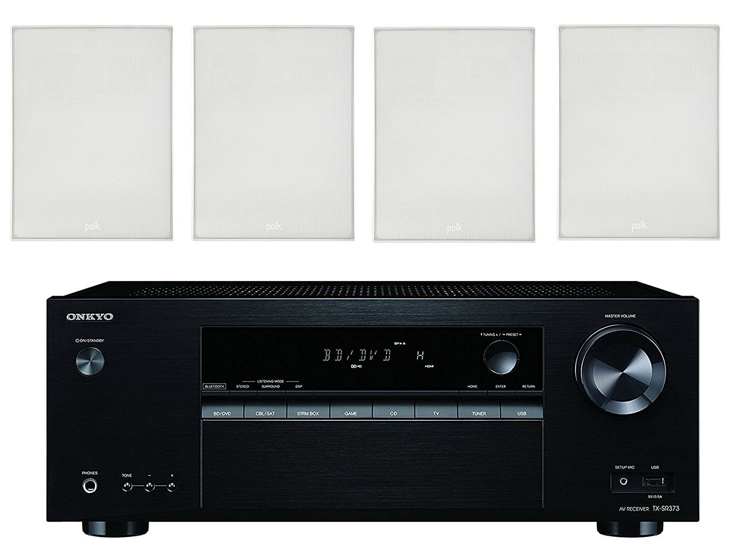 Onkyo 5.2 Channel Full 4K Bluetooth AV Home Theater Receiver + Polk 8" 2 Way High-Performance ...