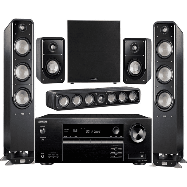 Onkyo 7.2 -Channel Wireless Bluetooth 4K 3D A/V Surround Sound Receiver + Polk Multimedia Home ...