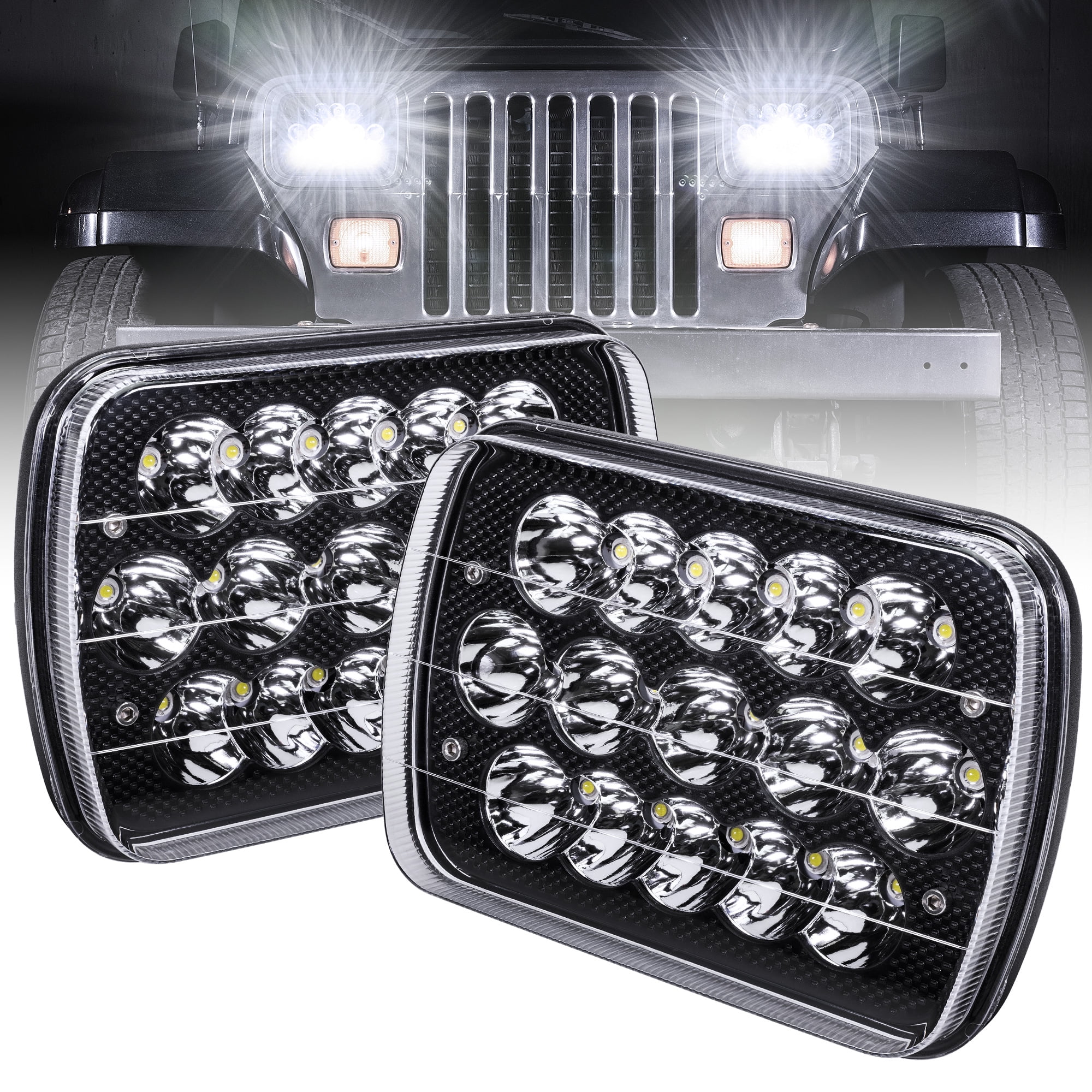 2pc Universal 45W 5x7 7x6 LED Headlight for Cars, Motorcycle -Black ...
