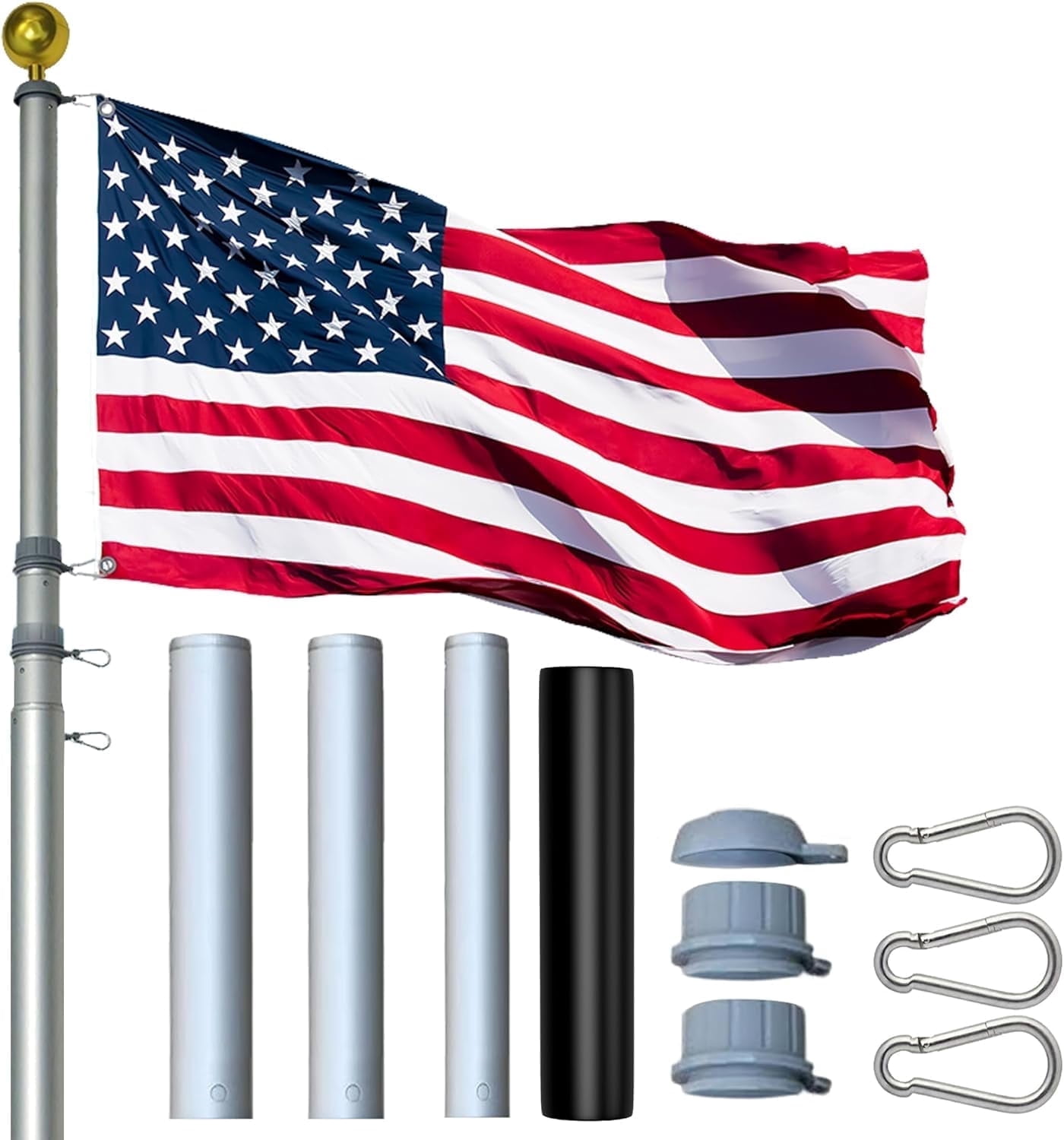Super Tough 20ft Telescoping Flagpole | Expands from 5ft to 22ft | Rust ...