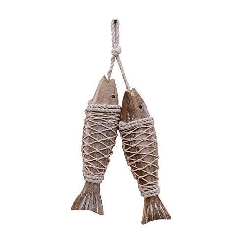 Only 2 Pieces Nautical Carved Wooden Fish Wall Hanging Ornaments Home ...