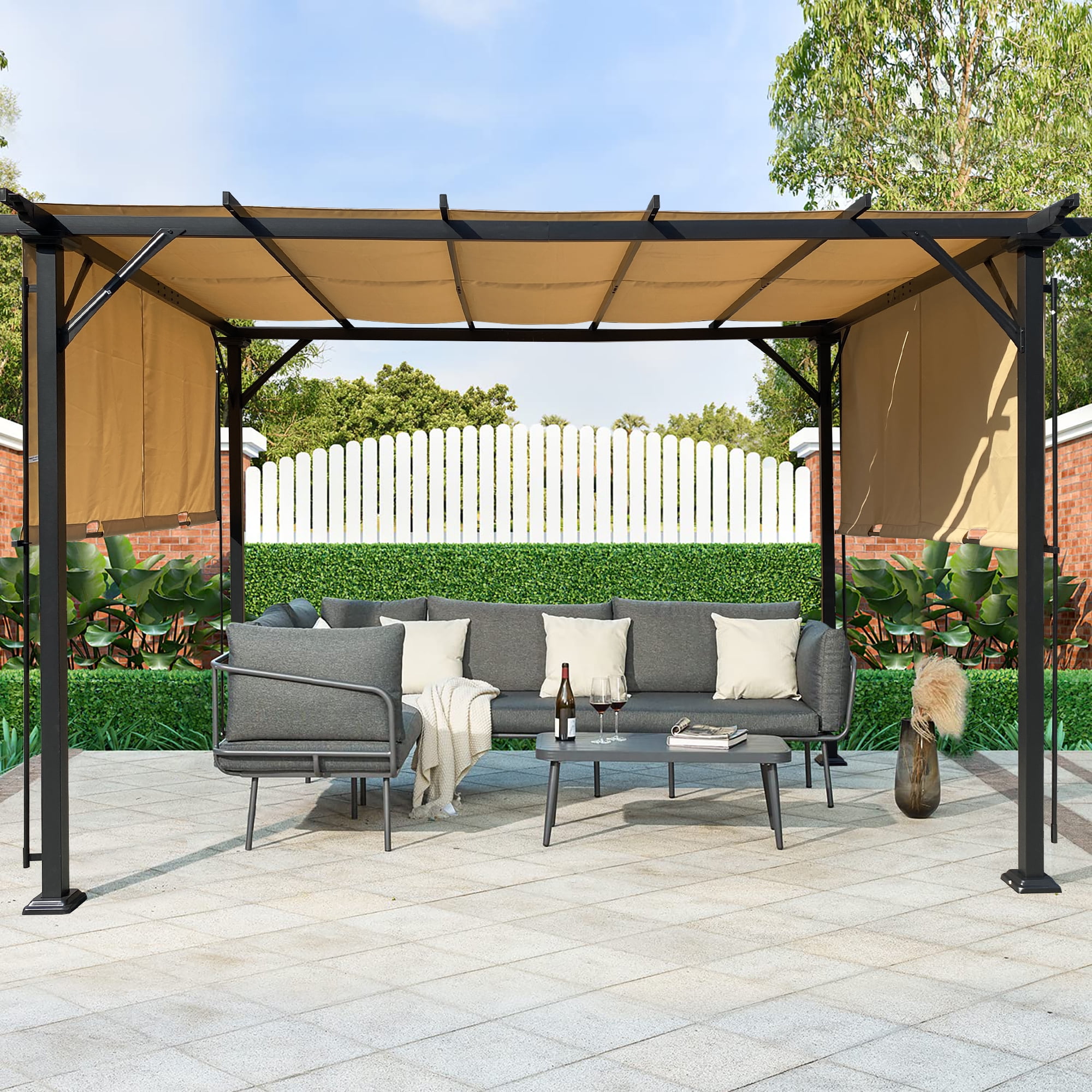 Only Choice 12 x 9.5 FT Outdoor Pergola with Retractable Shade Canopy ...