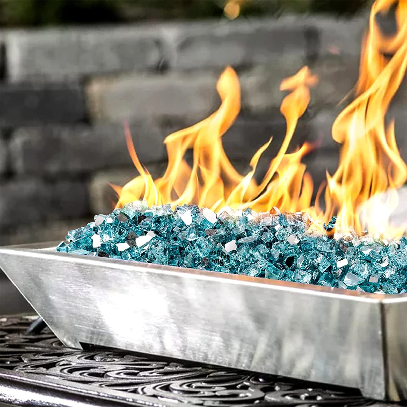 Only Fire Fire Glass 1/2" Aqua Blue Reflective Firepit Glass Rocks for ...