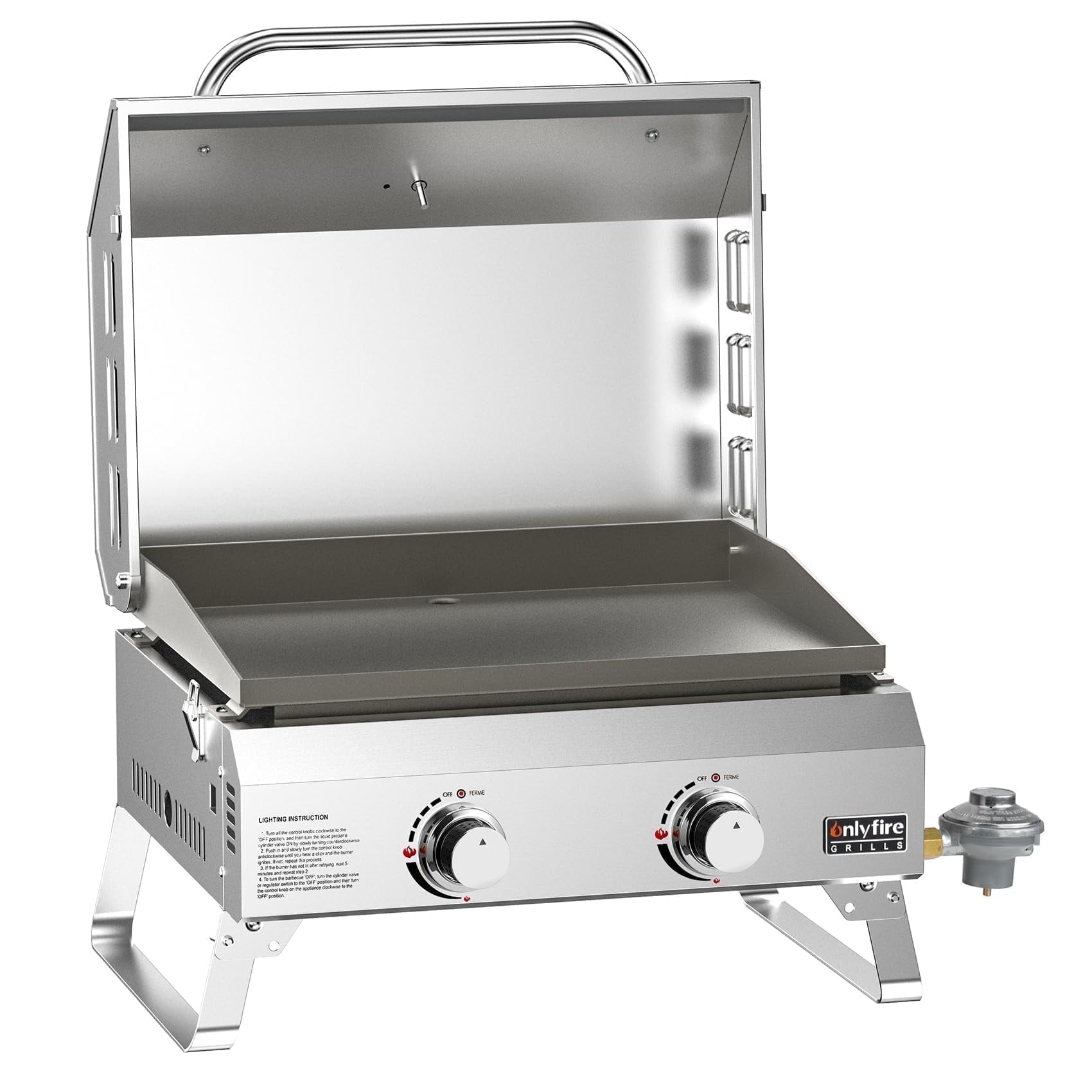 Onlyfire 2-Burner Stainless Steel Propane Gas Griddle with Lid