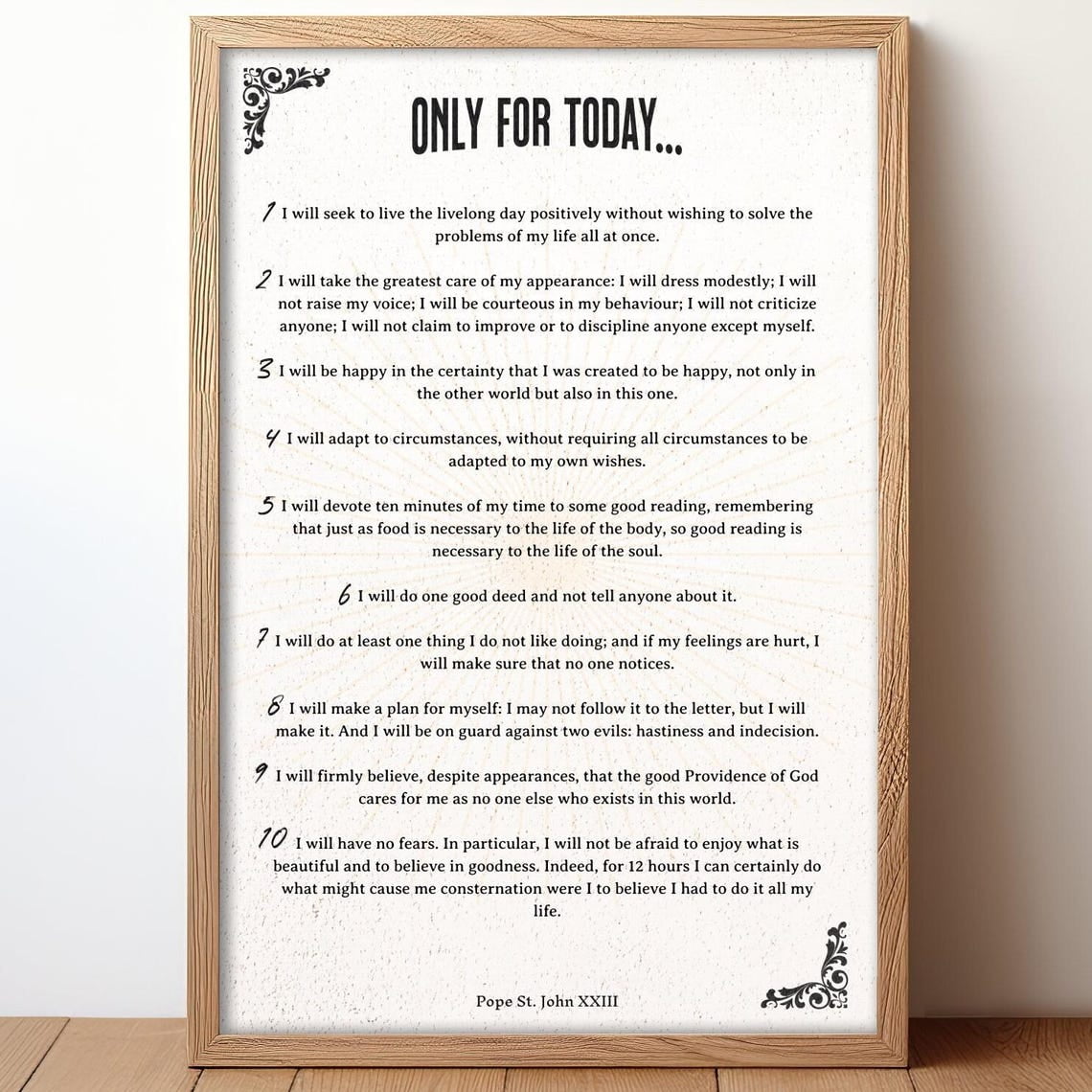 Only For Today Poster, Pope John Xxiii Daily Decalogue Poster Decor For ...