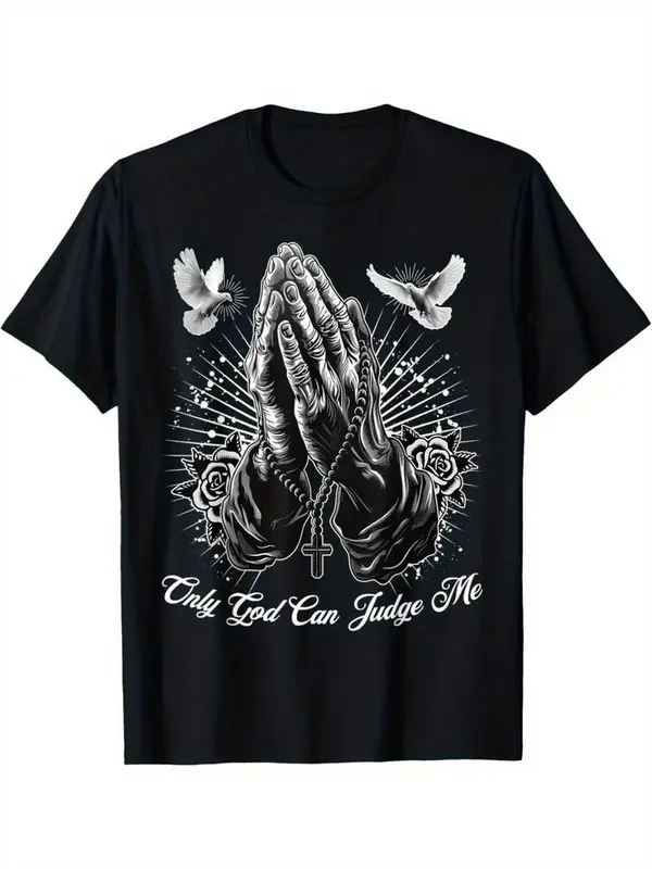 Only God Can Judge Me Prayer Hands Chicano Tattoo Doves T-Shirt ...