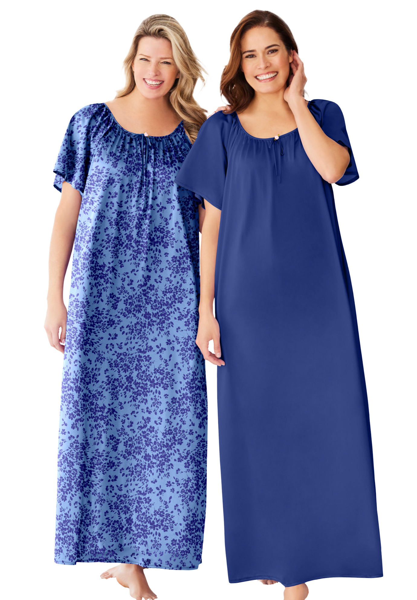 Only Necessities Women's Plus Size 2-Pack Long Silky Gown Pajamas ...