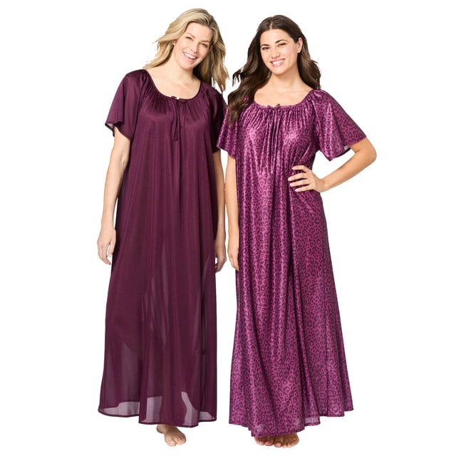 Only Necessities Women's Plus Size 2-Pack Long Silky Gown - Walmart.com