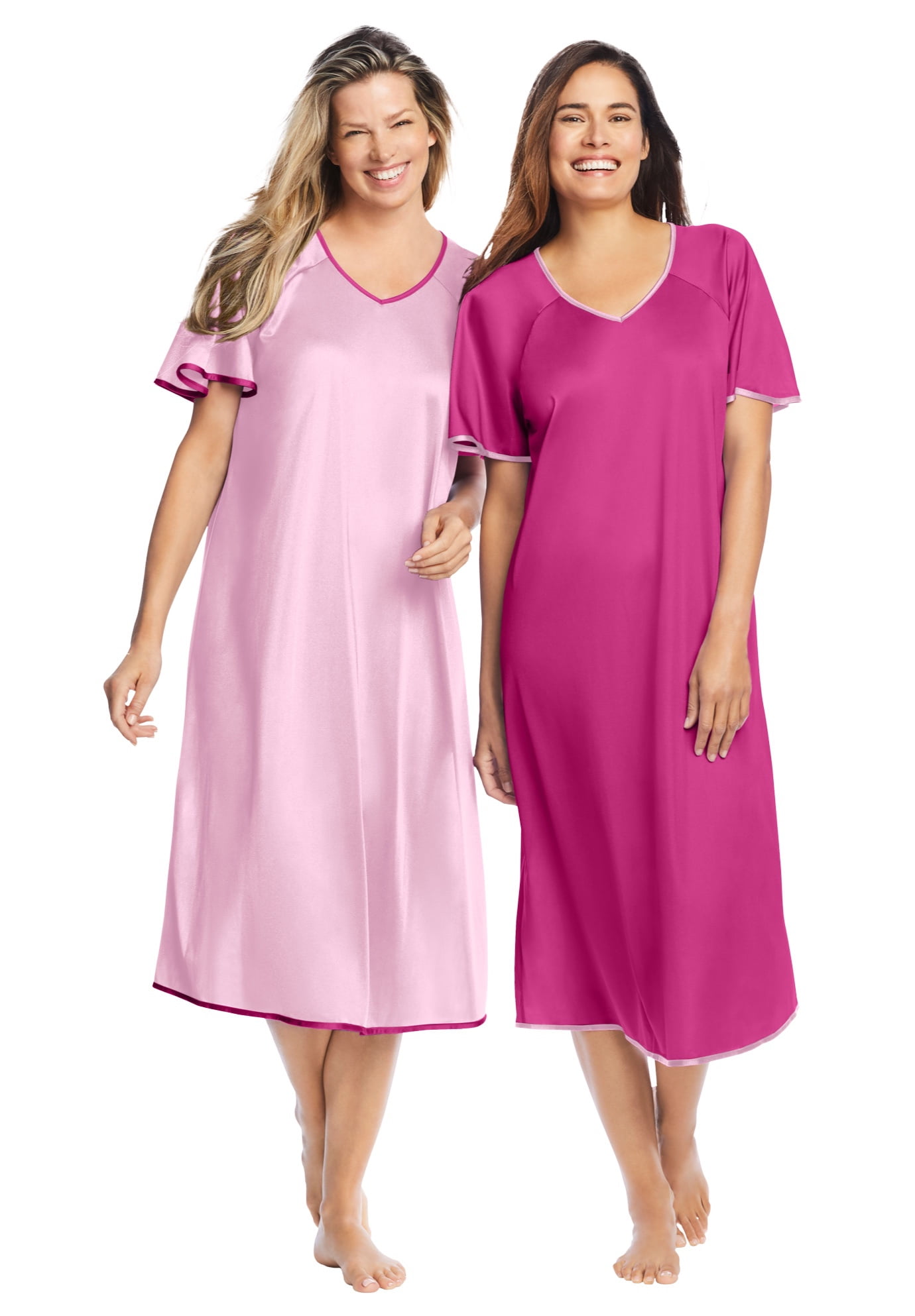 Only Necessities Women's Plus Size 2-Pack Short Silky Gown - 6X ...