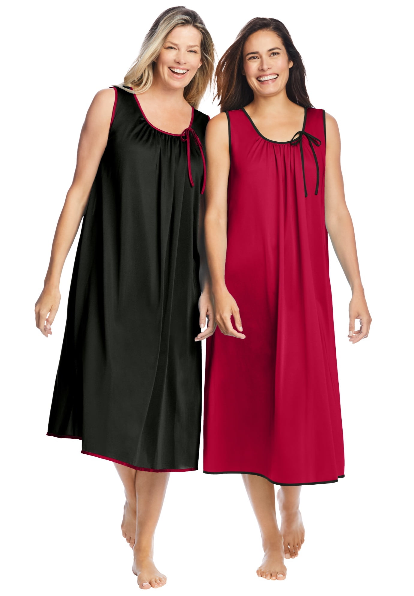 Only Necessities Women's Plus Size 2-Pack Sleeveless Nightshirts, Open ...