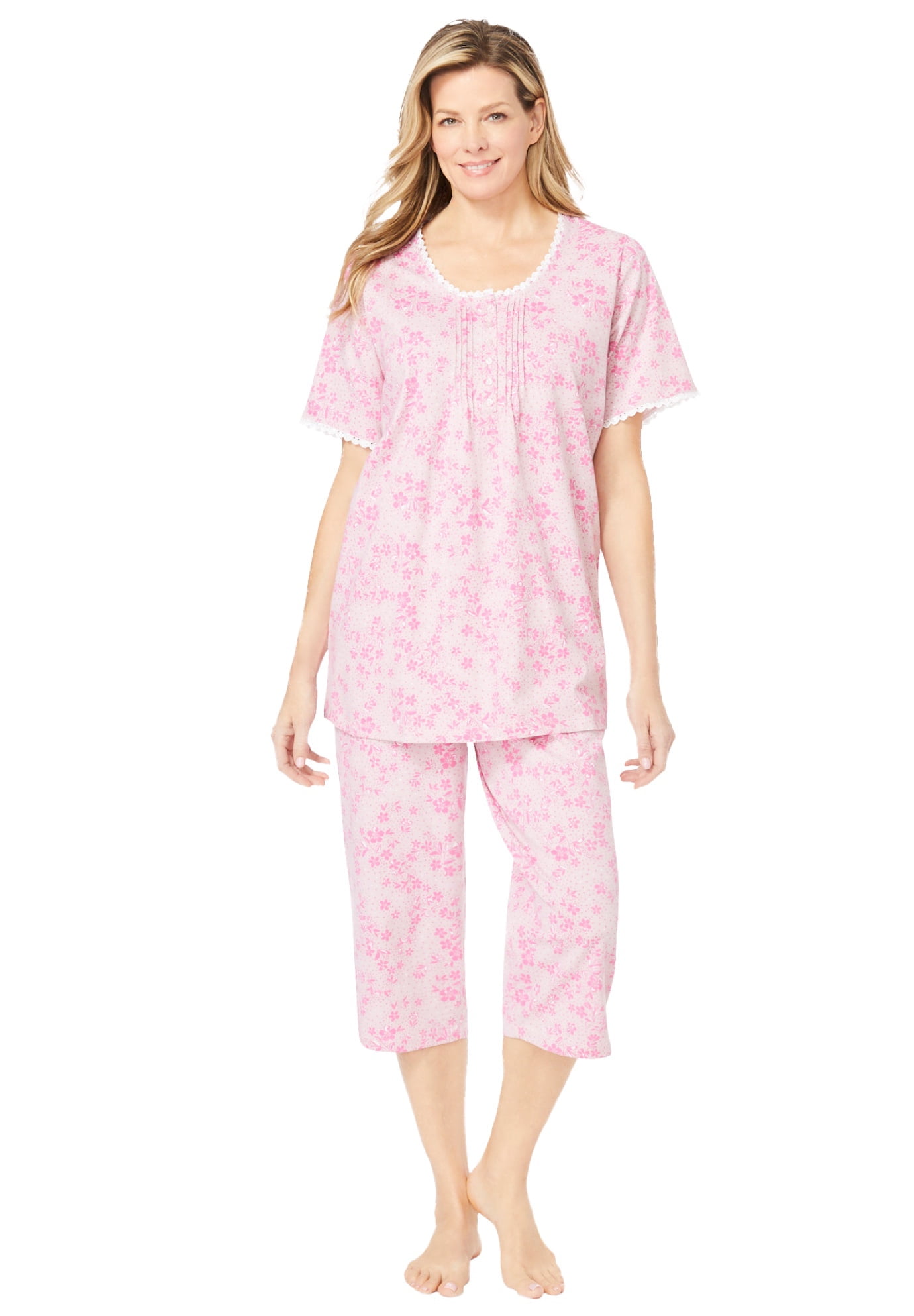 Only Necessities Women's Plus Size 2-Piece Pintuck Tee And Capri Sleep ...