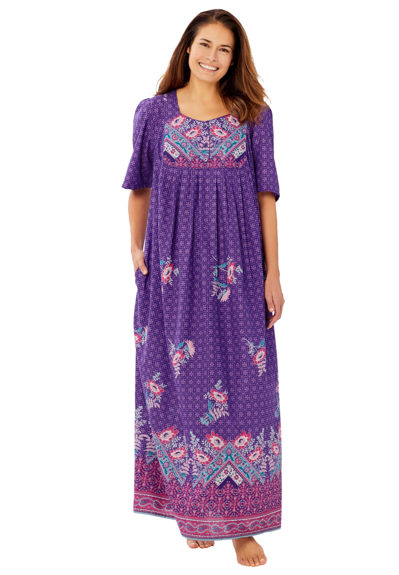 Only Necessities Women's Plus Size Bib Front Lounger | House Dress ...