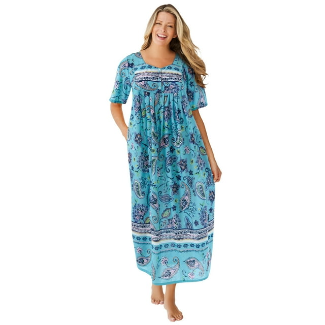 Only Necessities Women's Plus Size Bib Front Lounger House Dress ...