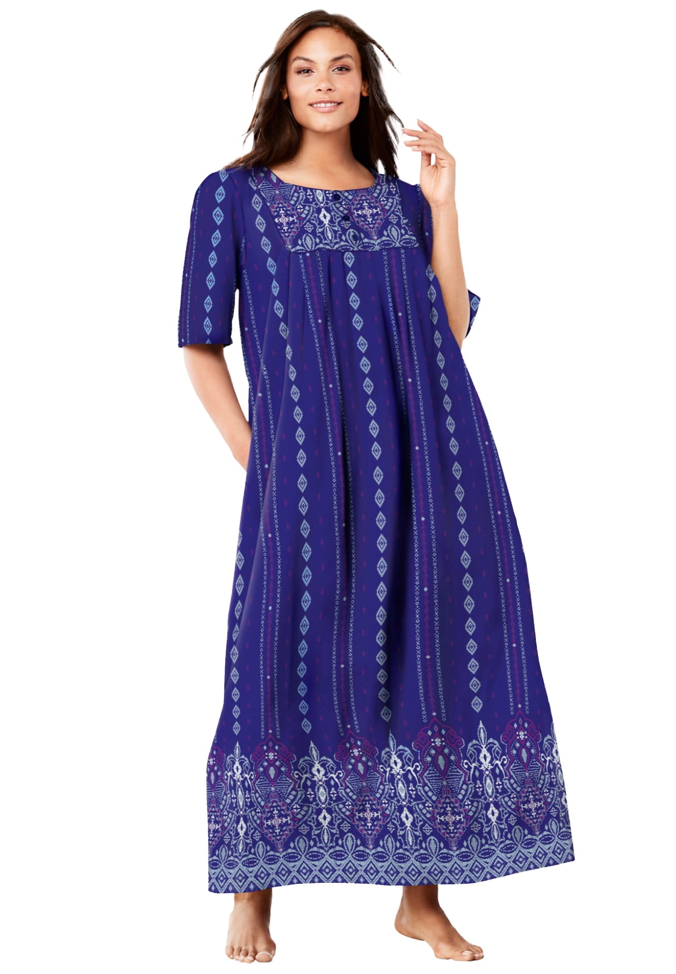 Only Necessities Women's Plus Size Cotton Bib Front Long Lounger Dress ...