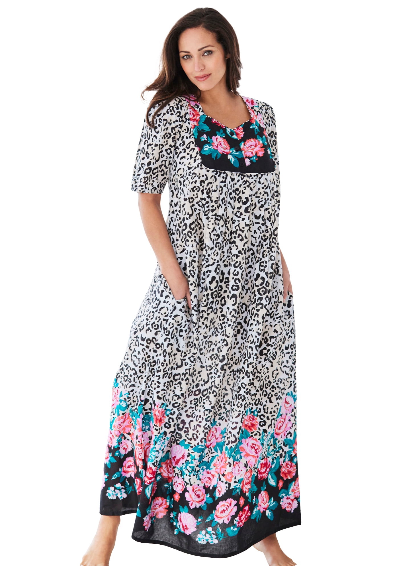 Only Necessities Women's Plus Size Bib Front Lounger Dress, Nightgown ...