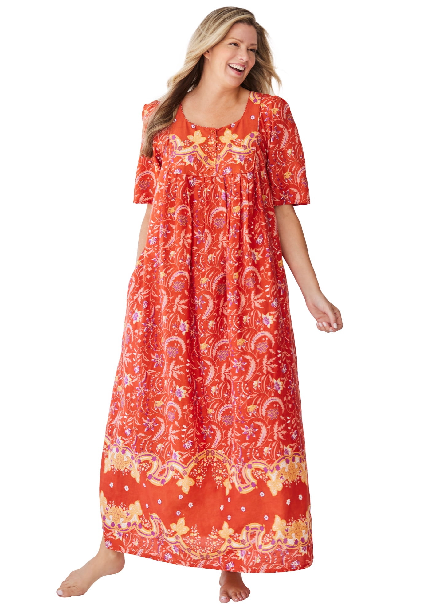 Only Necessities Women's Plus Size Bib Front Lounger House Dress ...