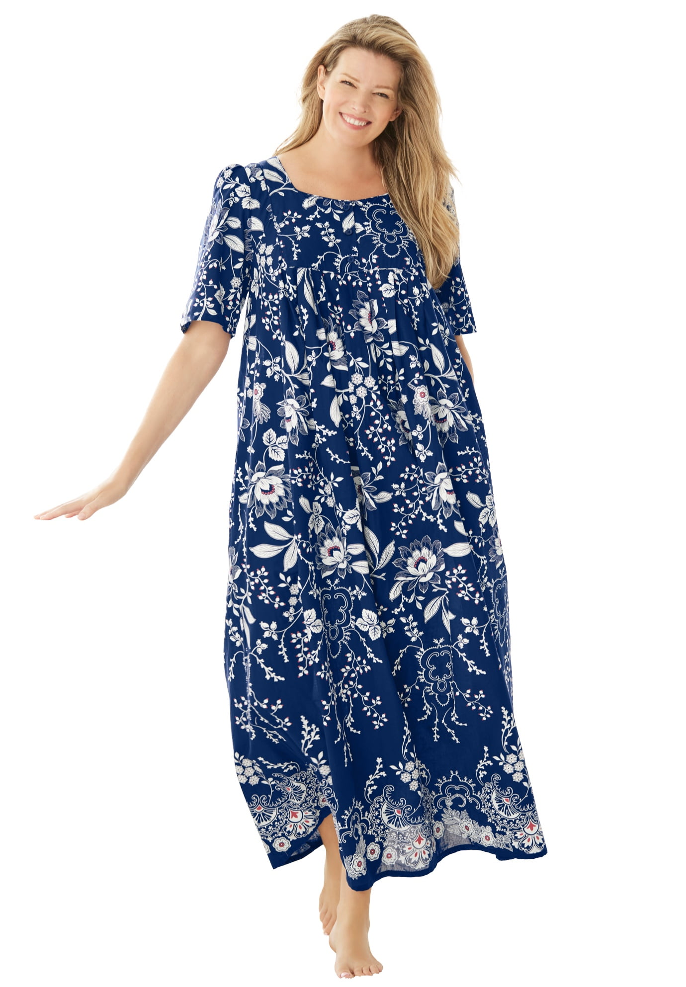 Only Necessities Women's Plus Size Bib Front Lounger House Dress ...