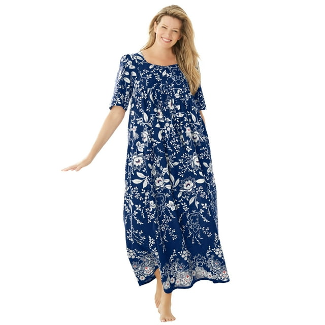 Only Necessities Women's Plus Size Cotton Lounger Dress, Nightgown with ...