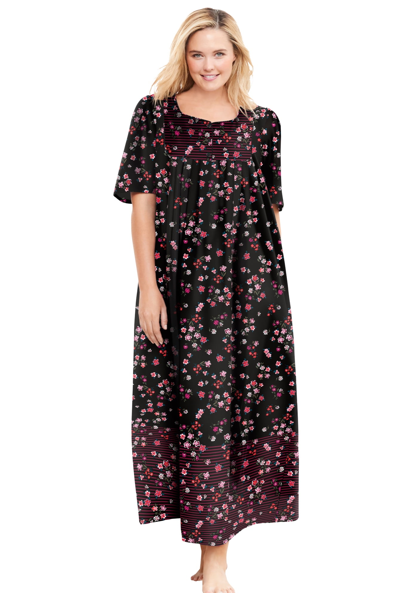 Only Necessities Women's Plus Size Cotton Bib Front Lounger Dress, Long ...