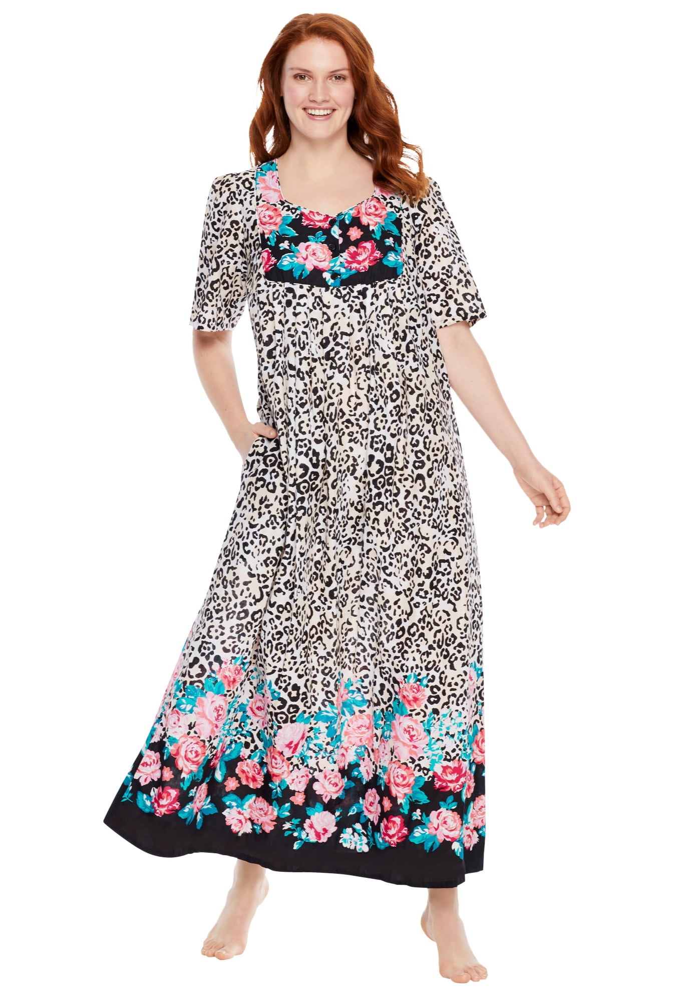 Only Necessities Women's Plus Size Bib Front Lounger Dress, Nightgown ...