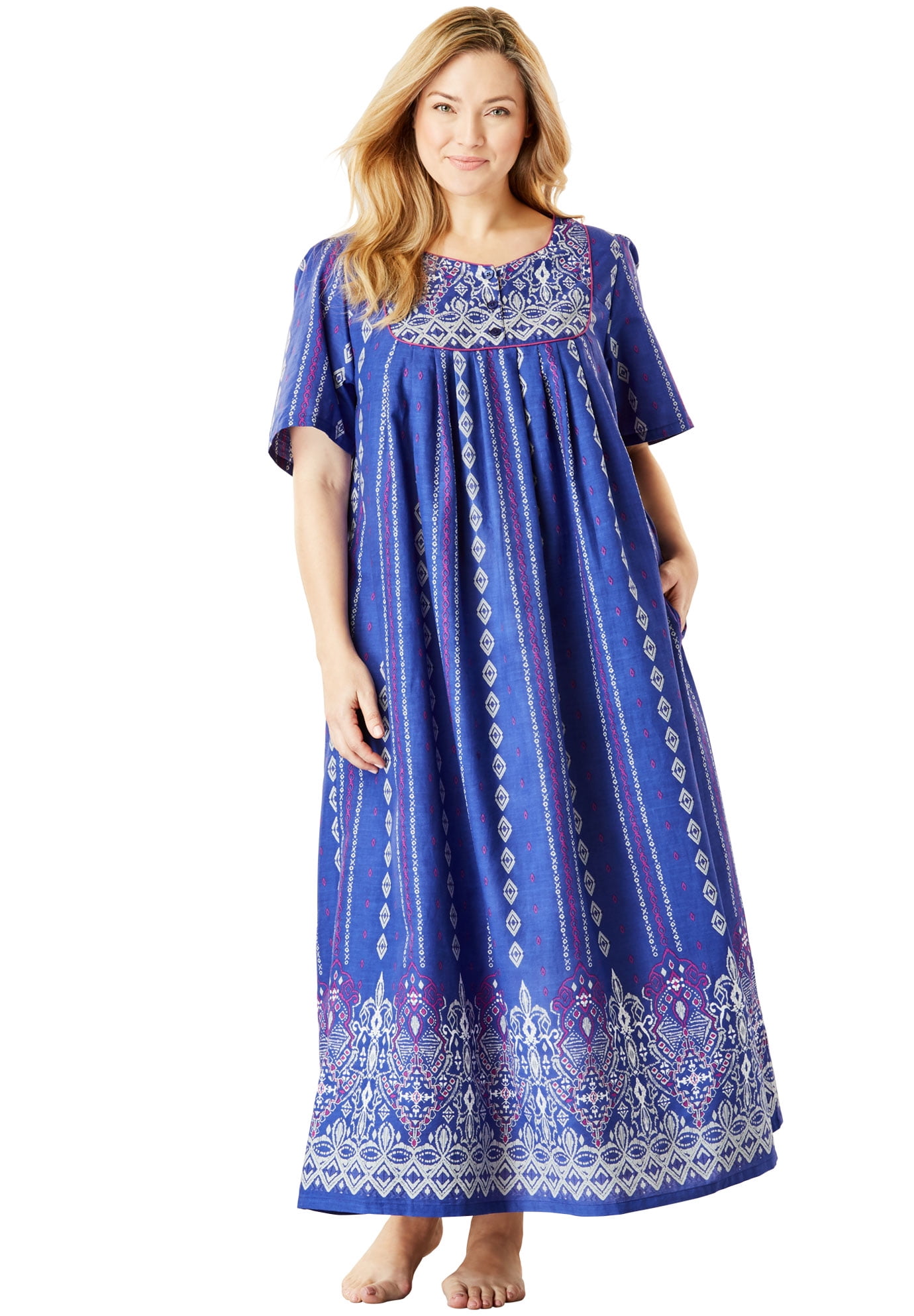 Only Necessities Women's Plus Size Bib Front Cotton Lounger, Nightgown ...