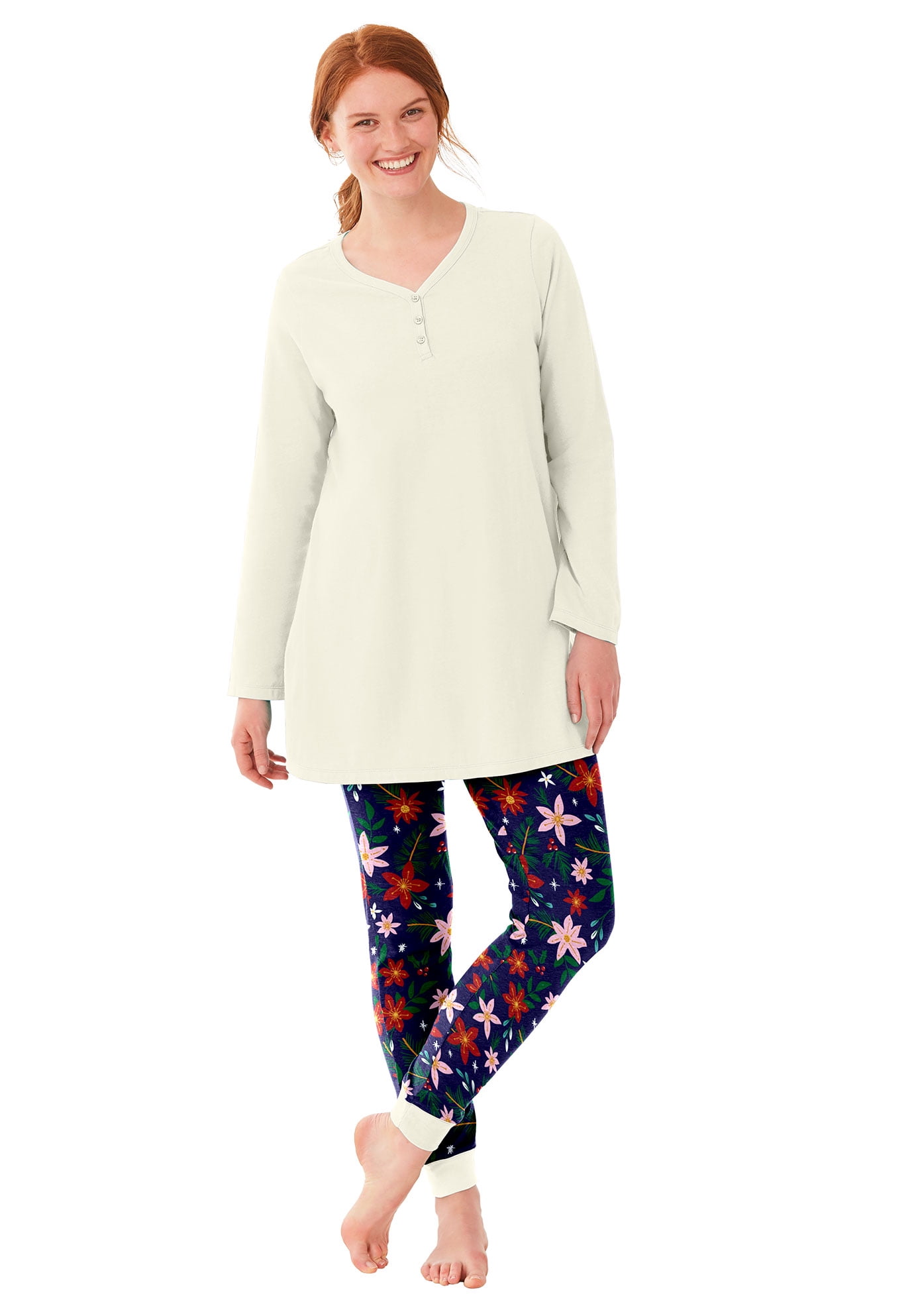 Only Necessities Women's Plus Size Henley Tunic & Jogger PJ Set ...