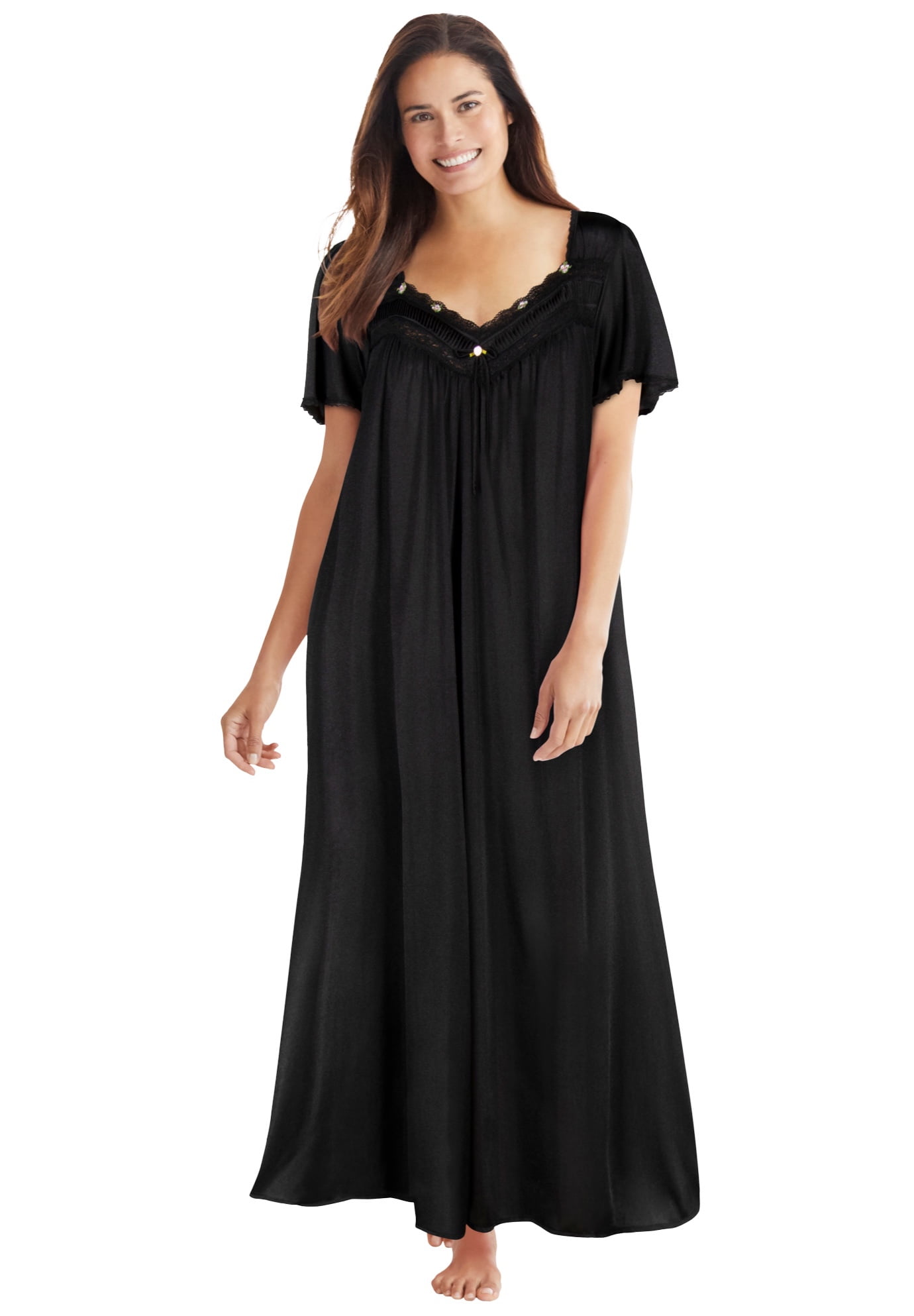 Only Necessities Plus Size Long Silky Lace-Trim Gown - Walmart.com