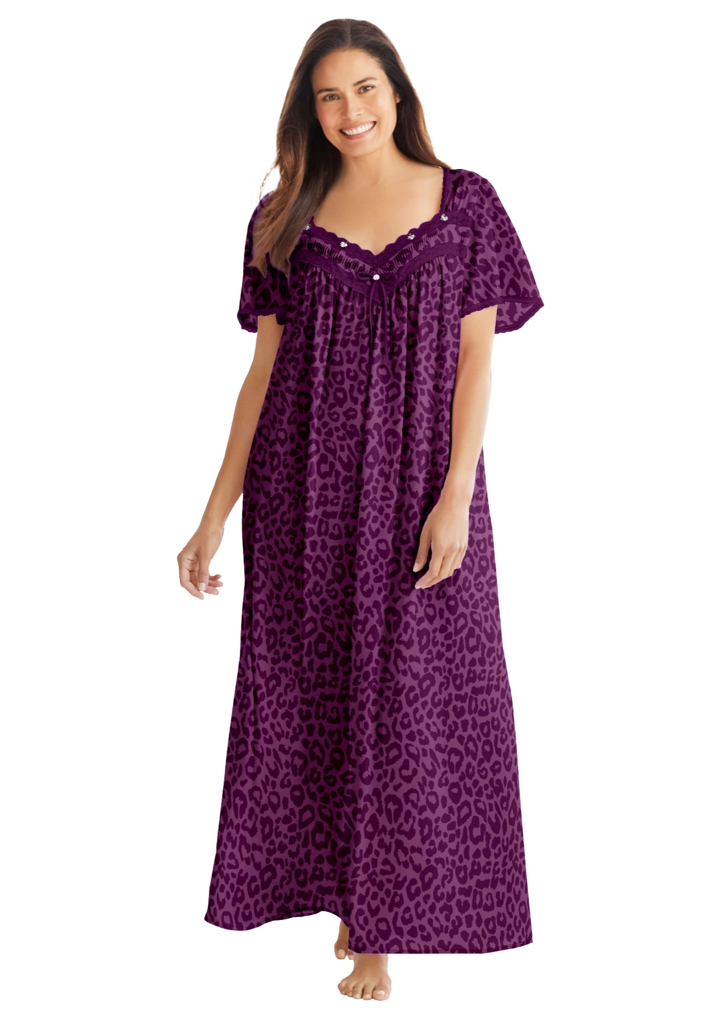 Only Necessities Plus Size Long Silky Lace-Trim Gown - Walmart.com