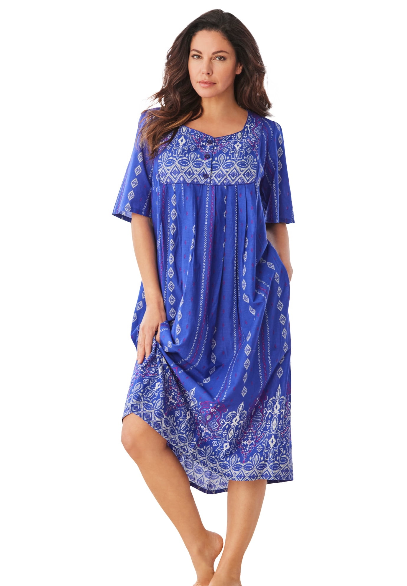 Only Necessities Women's Plus Size Cotton Button Nightgown, Mixed Print ...