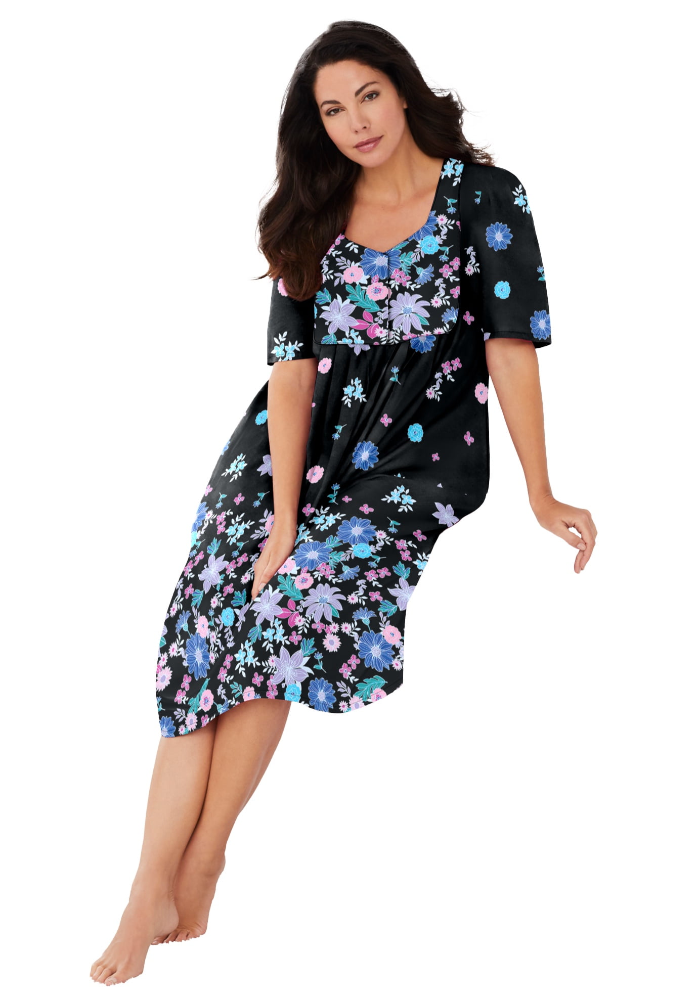 Only Necessities Women's Plus Size Cotton Nightgown, Button Lounge ...