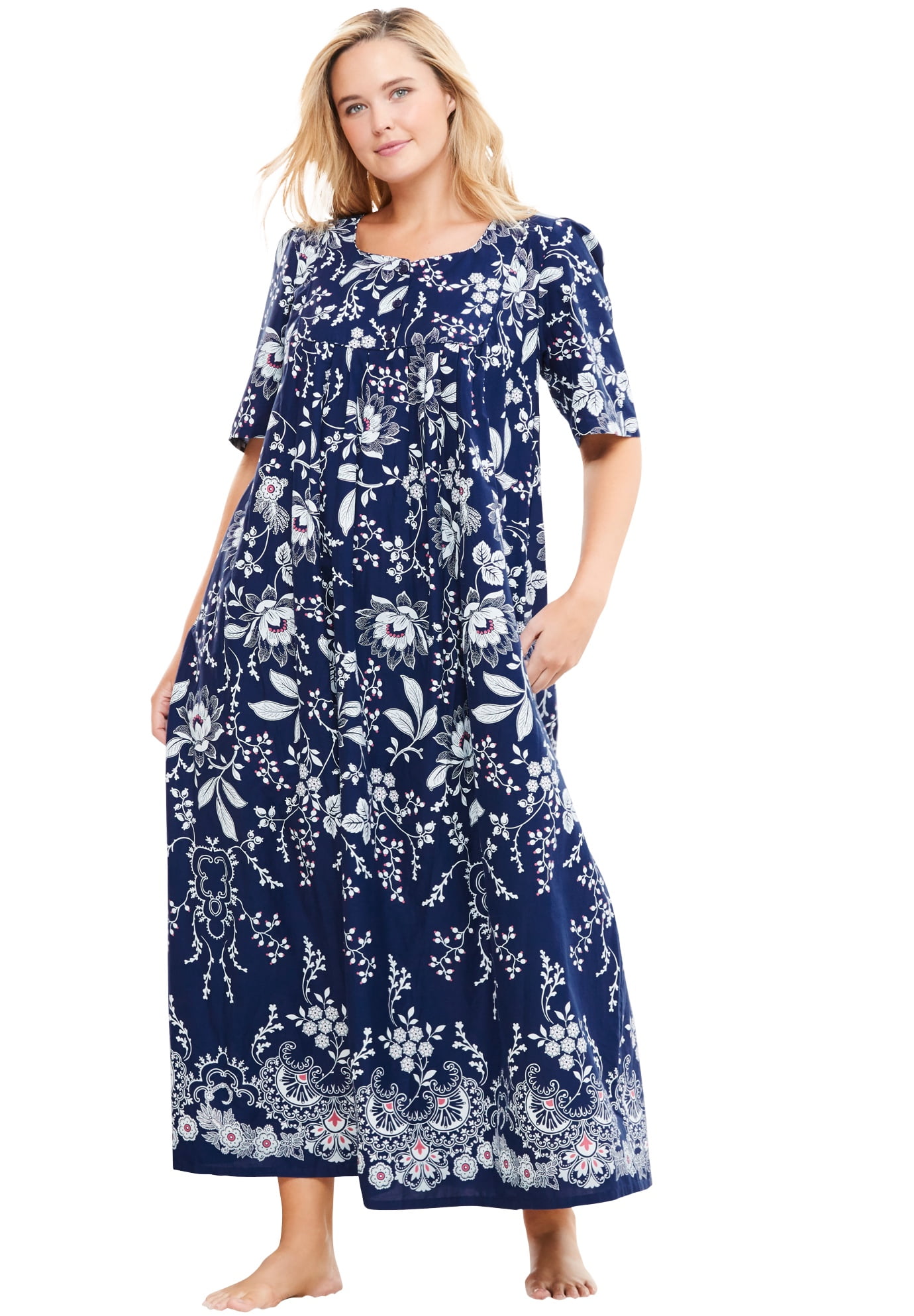 Only Necessities Plus Size Petite Bib Front Lounger, Cotton Nightgown ...