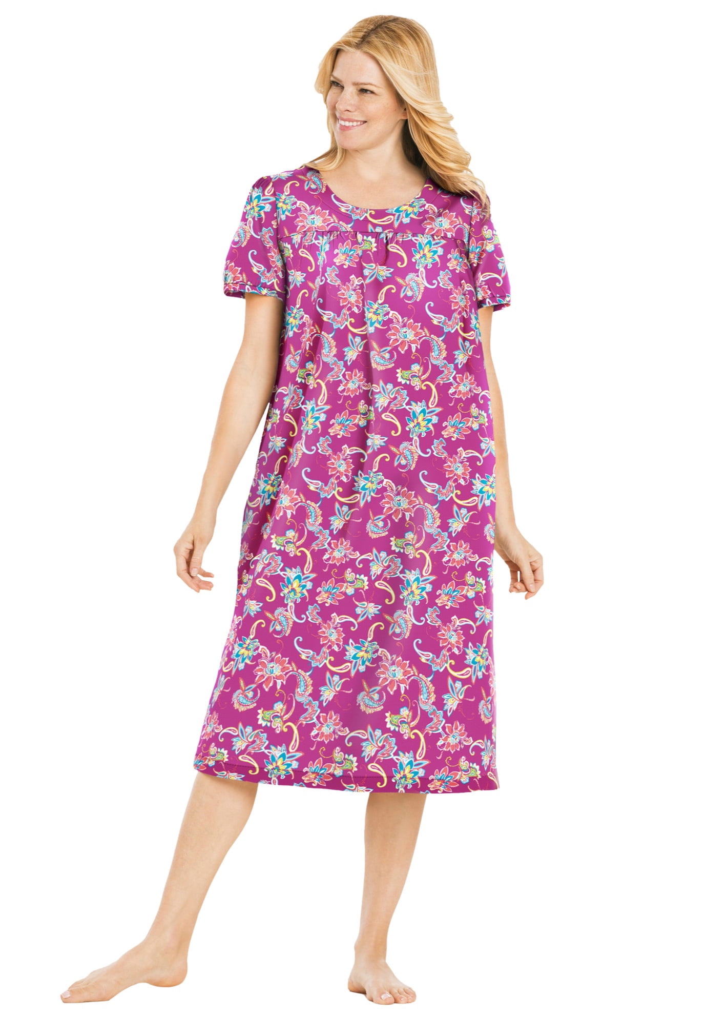 Only Necessities Women's Plus Size Short Print Shirred Lounger ...