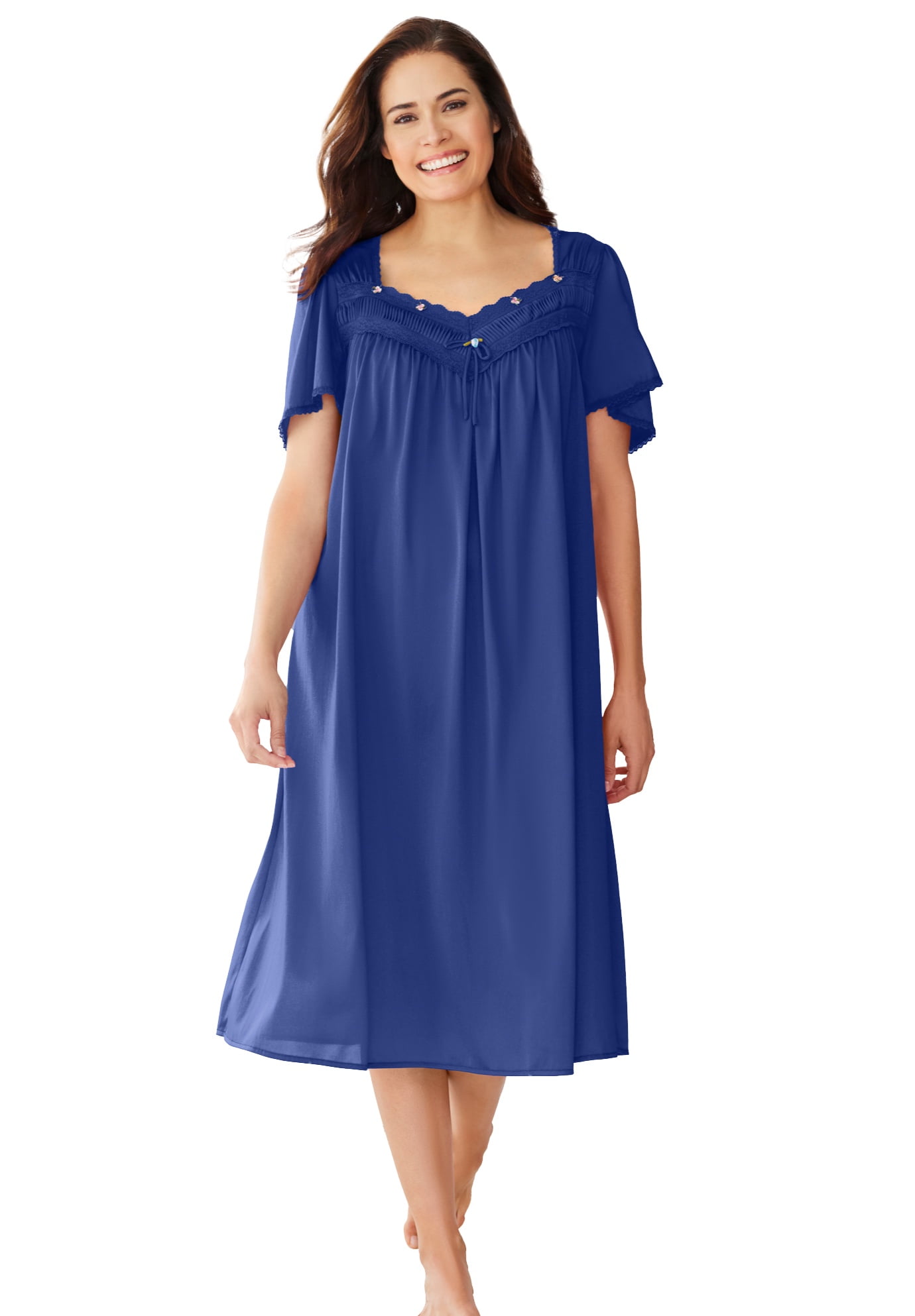 Only Necessities Plus Size Short Silky Lace-Trim Gown - Walmart.com