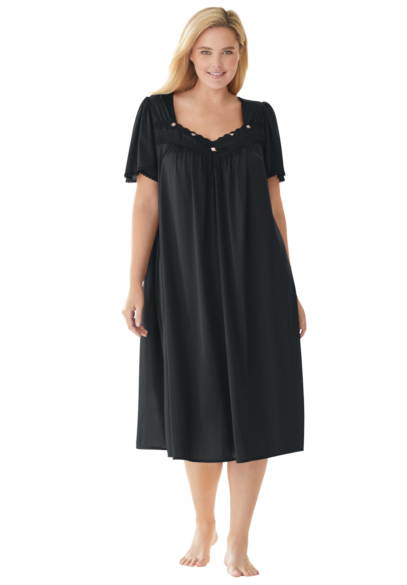 Only Necessities Women's Plus Size Short Silky Lace-Trim Gown - Walmart.com