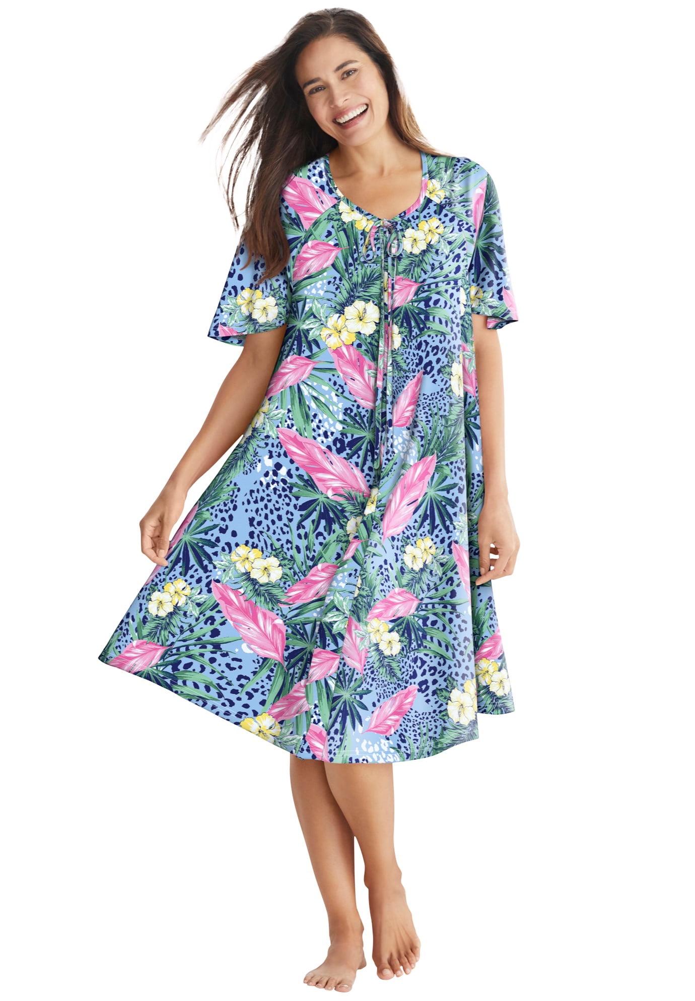 Only Necessities Women's Plus Size Short Sweeping Printed Lounger ...