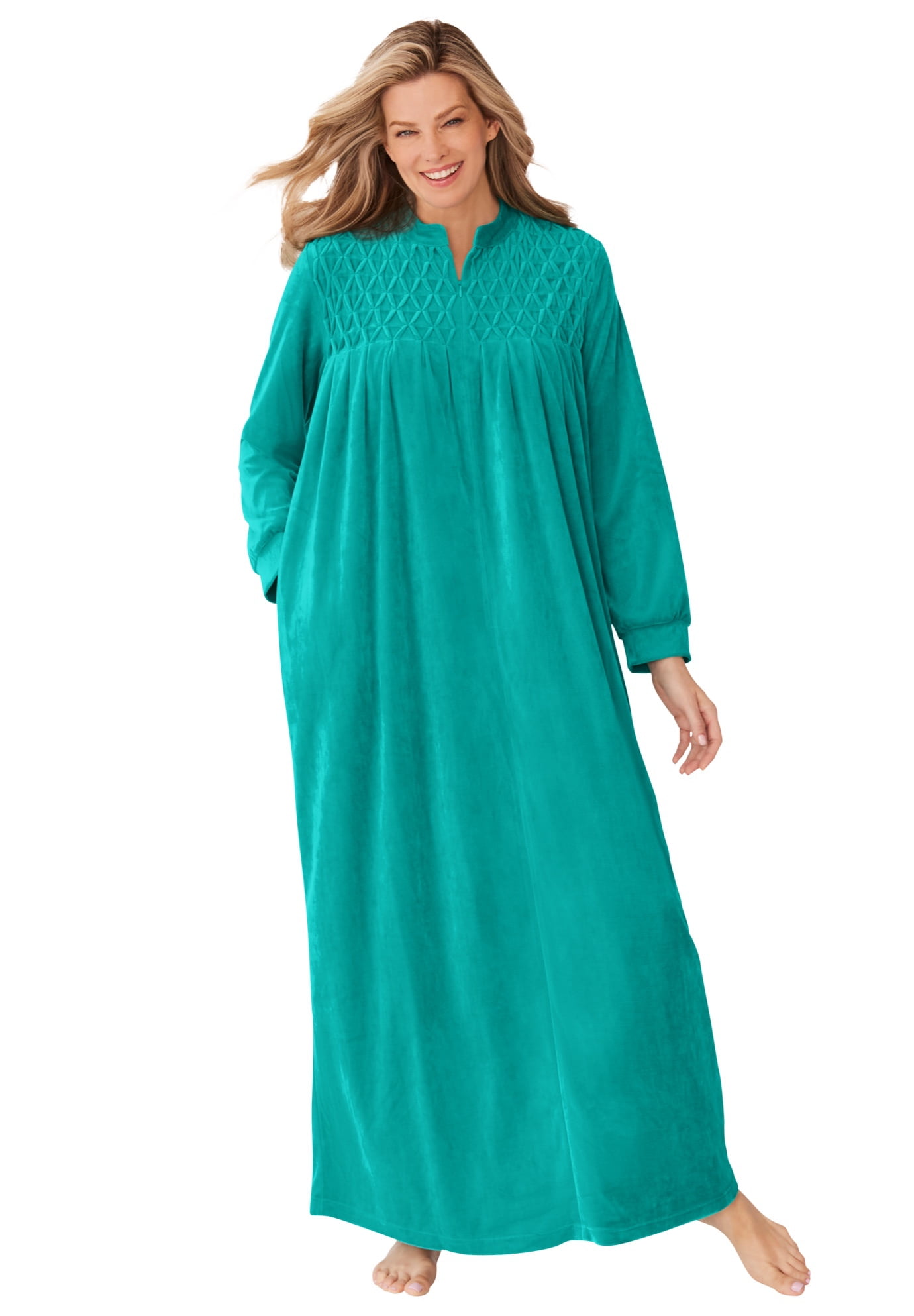 Only Necessities Women's Plus Size Smocked Velour Long Robe with Zip ...
