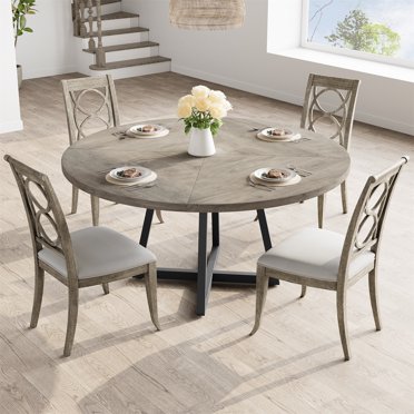 Uforic 45" Round Dining Table for 4-6, Dining Room Table with Metal ...